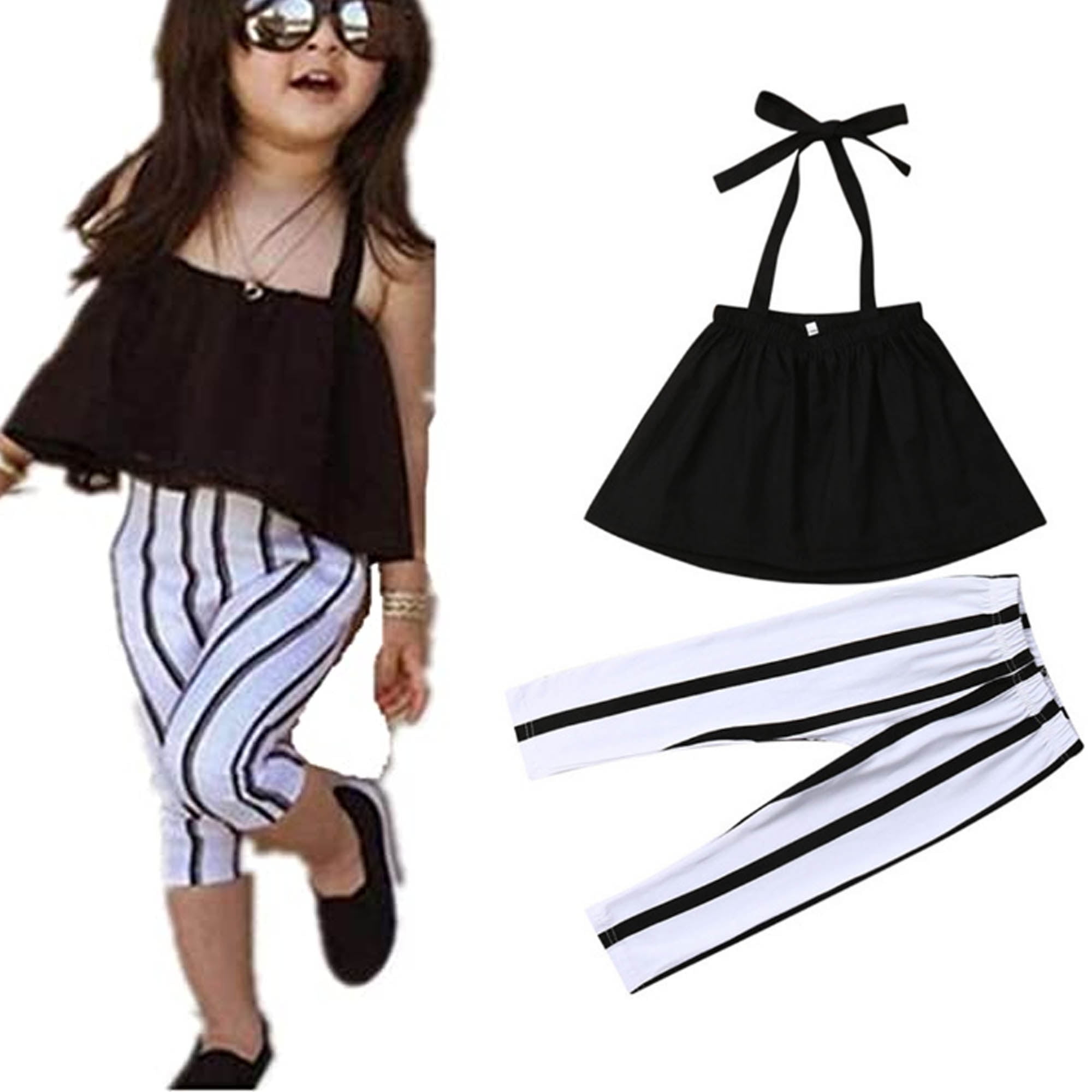 Toddler Baby Girl Clothes Off Shoulder Halter Tube Top Shirt Striped ...