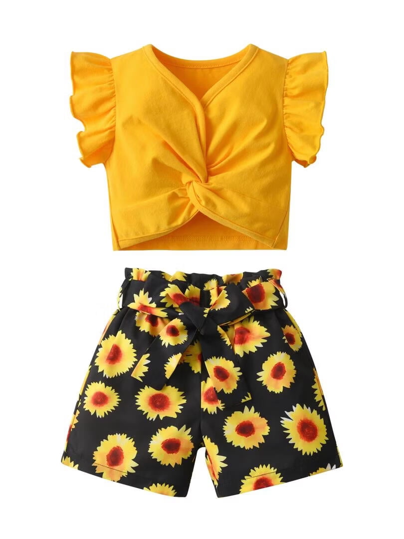 Toddler Girl Clothes Ruffle Short Sleeve Tops and Printed Shorts ...