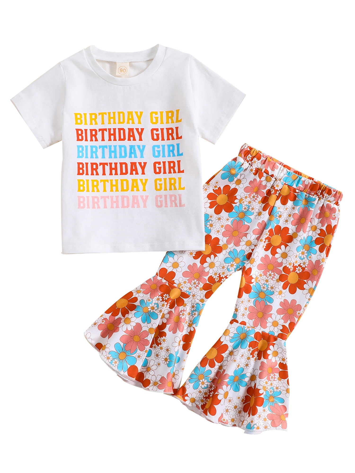Toddler Baby Girl Clothes Short Sleeve Tops Flower Print Bell Bottoms Flared Pant Summer ...