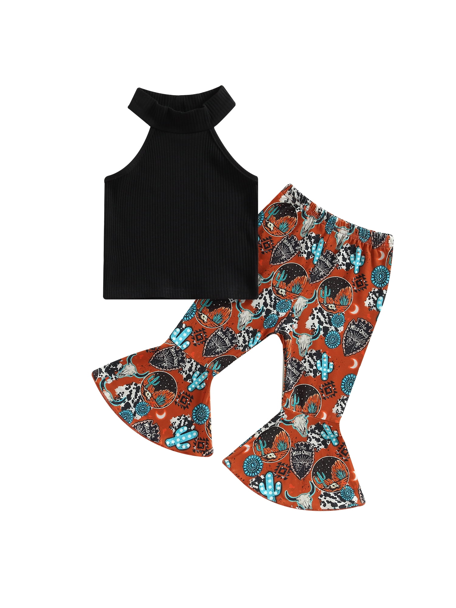 Toddler Baby Girl Clothes Sleeveless Turtleneck Ribbed Tops Cow Floral ...