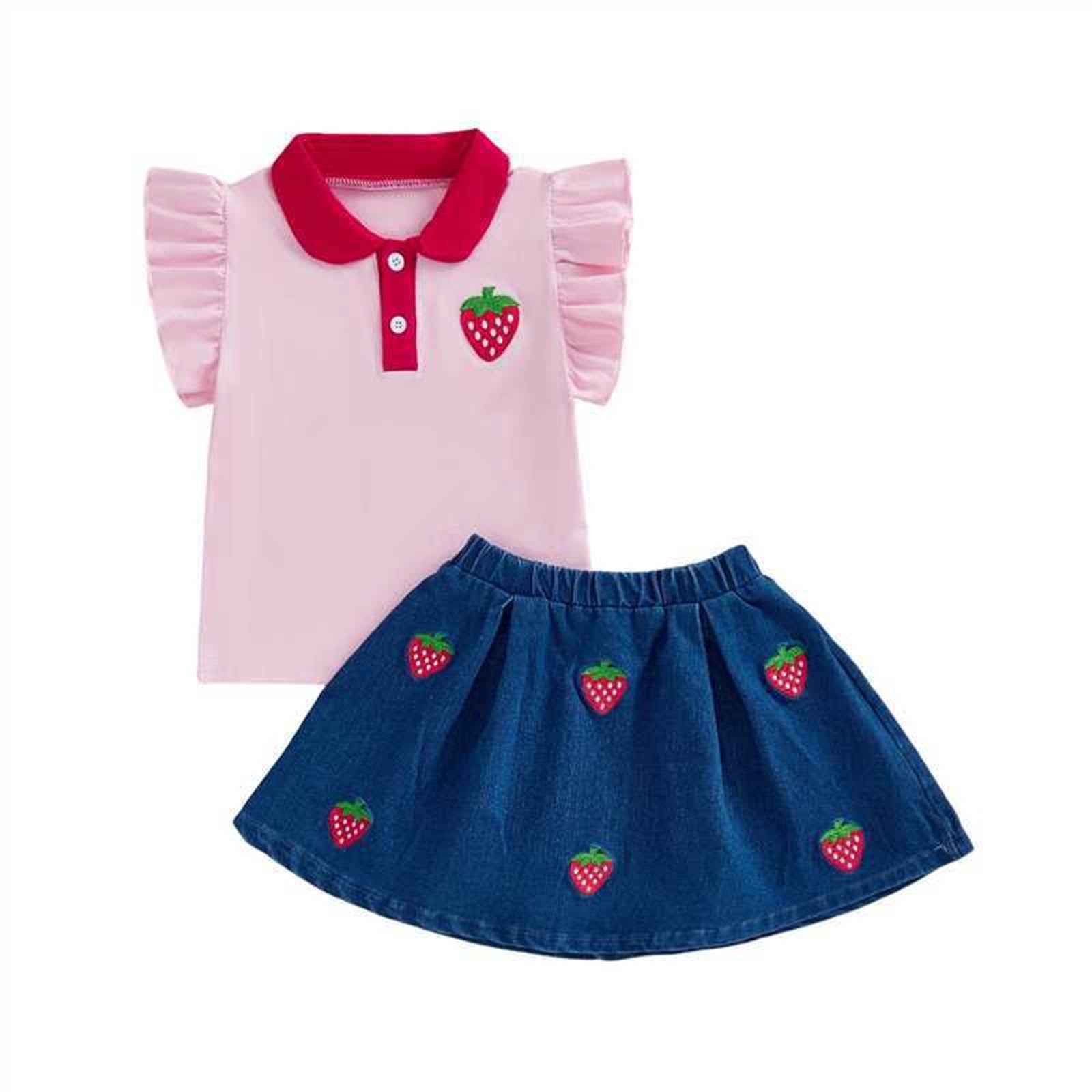 Toddler Baby Girl Clothes Strawberry Short Sleeve Shirt Cute Tutu Skirt ...
