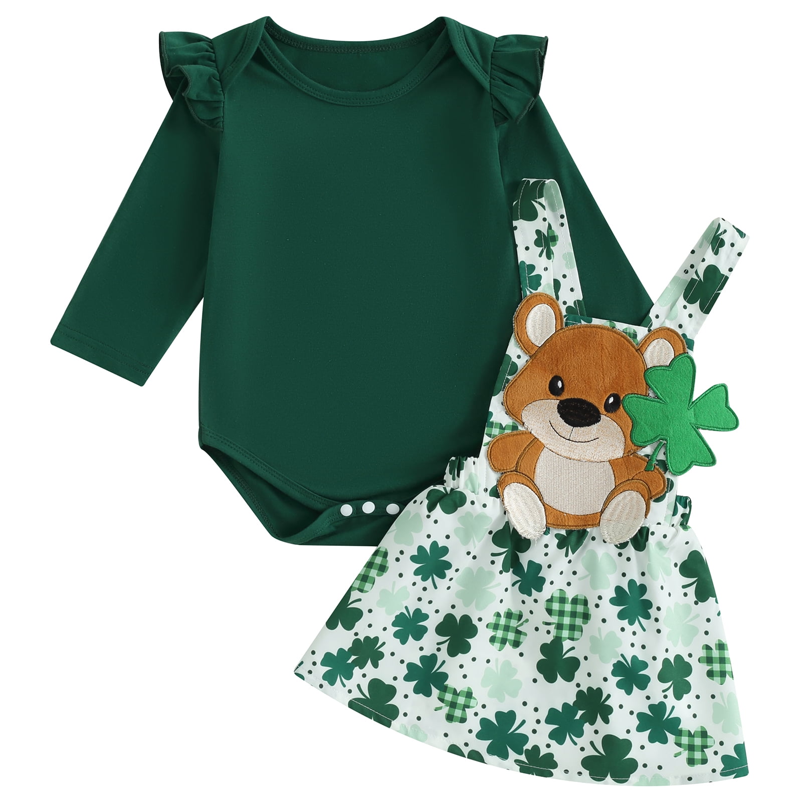 Toddler Baby Girl Easter Outfit Ruffle Long Sleeve Romper Bunny/Easter Eggs Print Overall Skirt ...