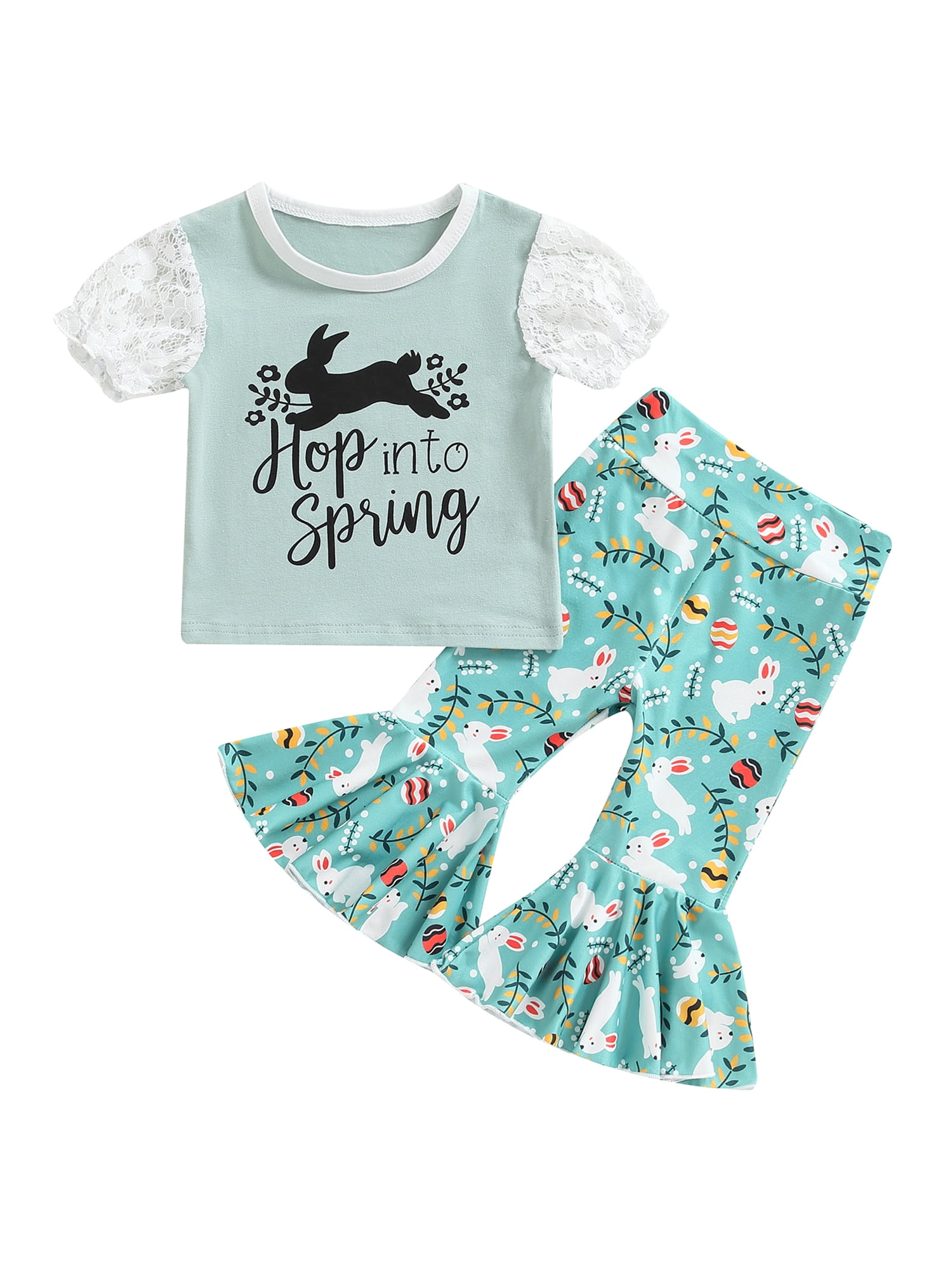 Toddler Baby Girl Easter Outfit Sets Cute Lace Short Sleeve Top Bunny ...
