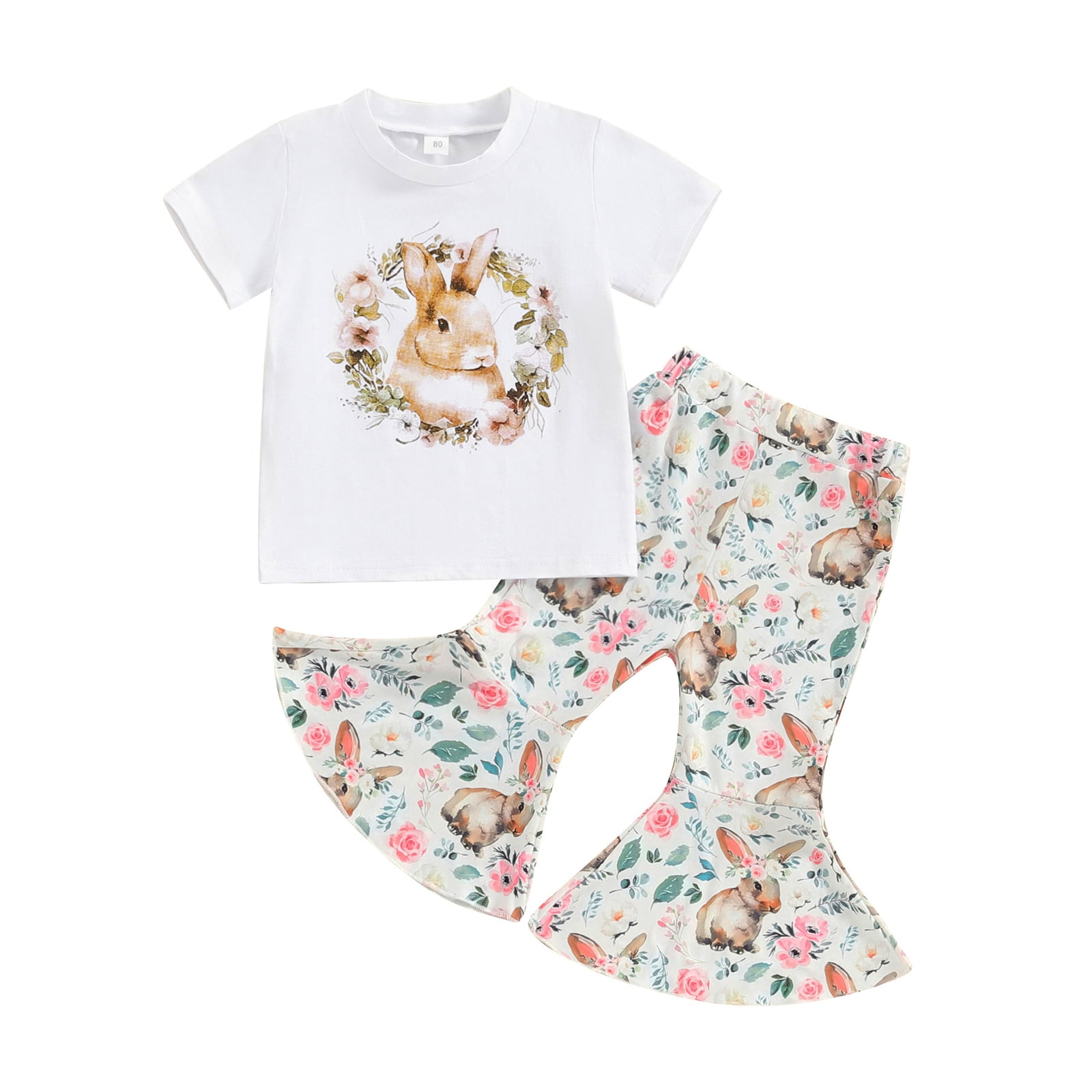 Toddler Baby Girl Easter Outfits Short Sleeve Letter Shirts Bunny ...