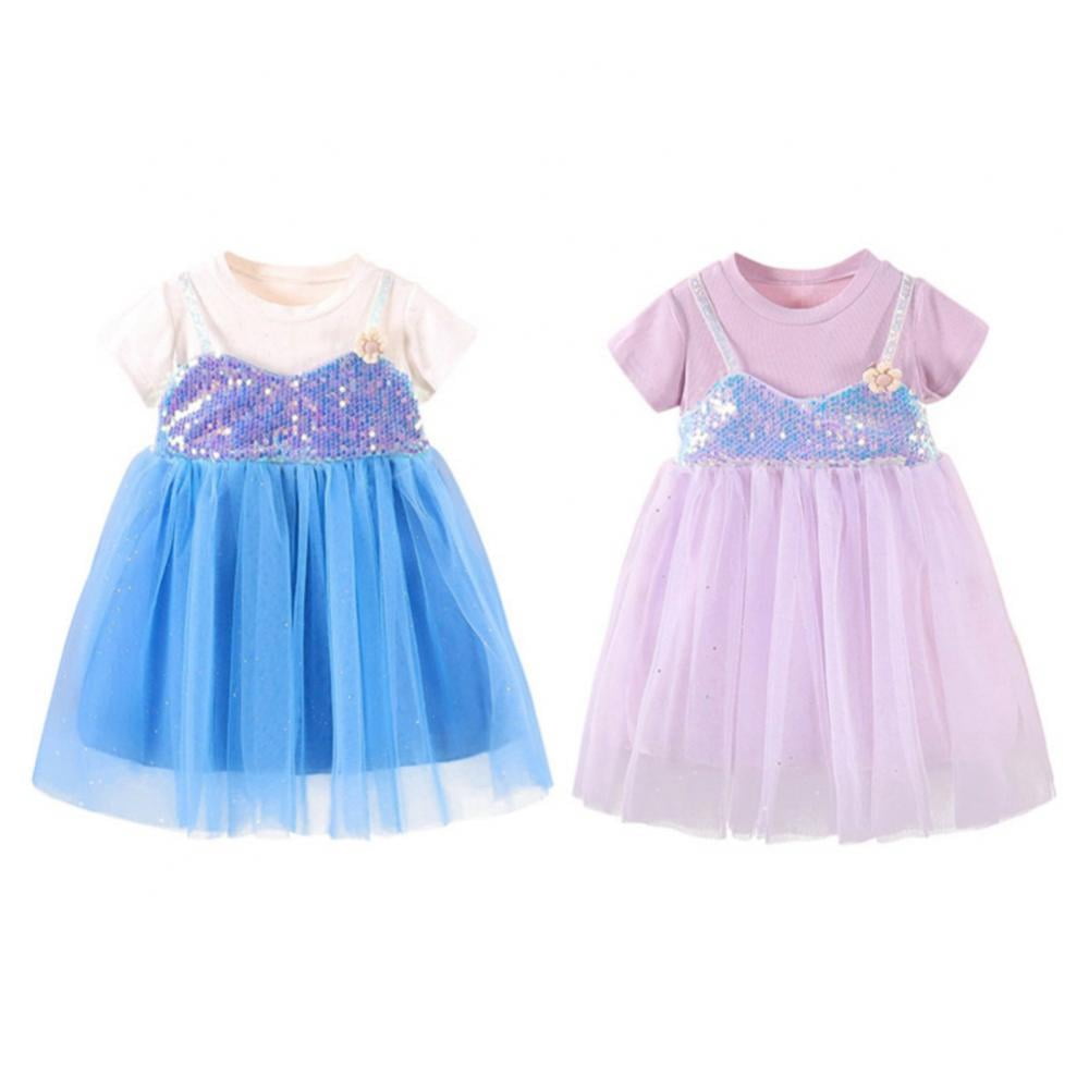 Toddler Baby Girl Elegant Fake 2 Pieces Party Dress Kids Short Sleeve ...