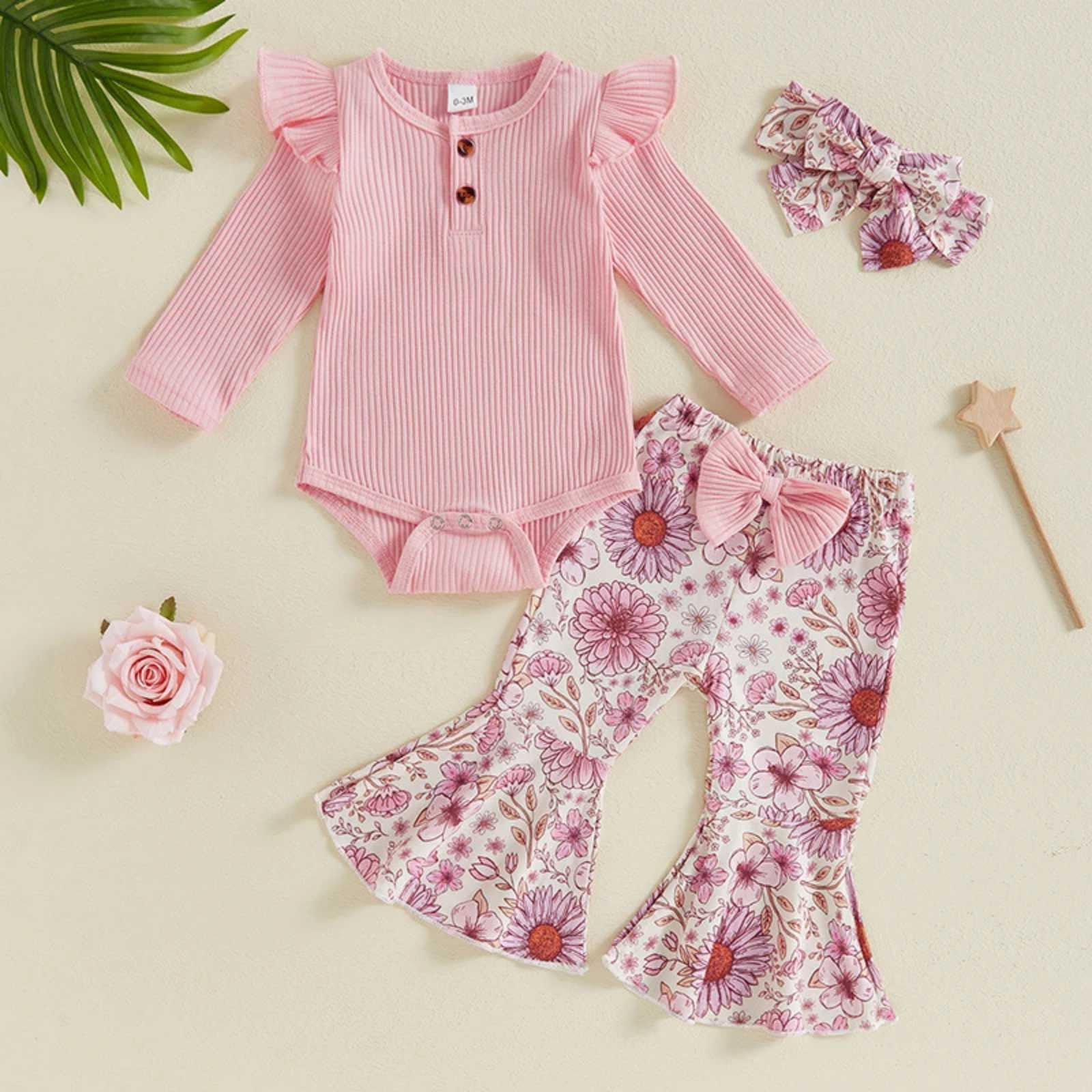 Toddler Baby Girl Fall Clothing Open Buckle Long Sleeve Romper Floral ...