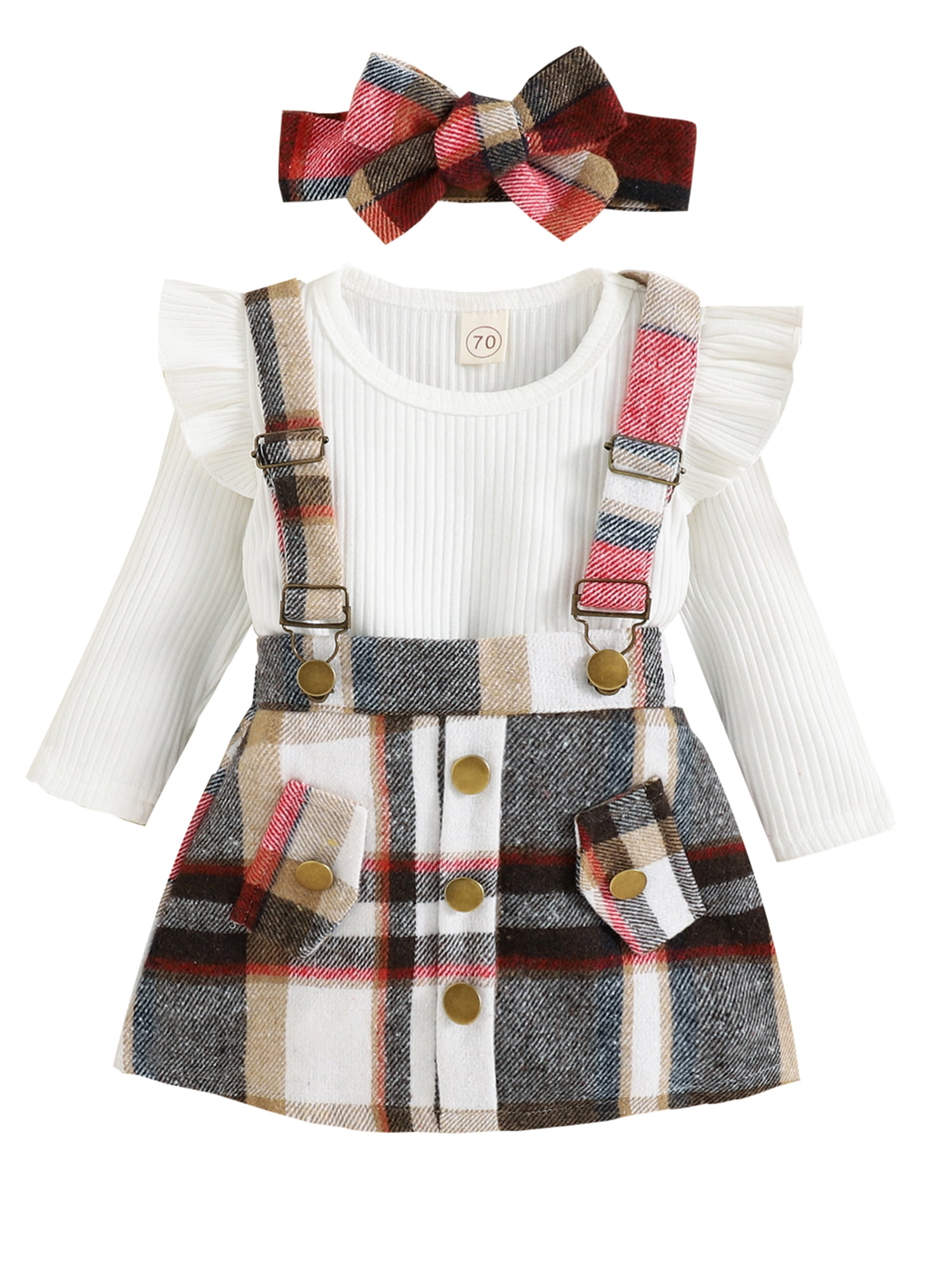 Toddler Baby Girl Fall Winter Clothes Rib Knit Long Sleeve Romper Tops Suspender Skirt Set ...