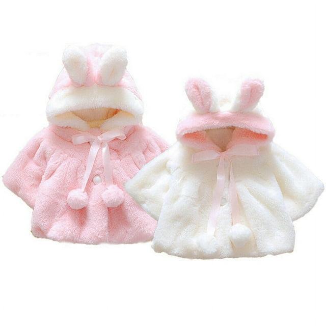 Toddler Baby Girl Faux Fur Coat Cute Rabbit Bunny Ear Hooded Plush Coat Warm Jacket Easter ...