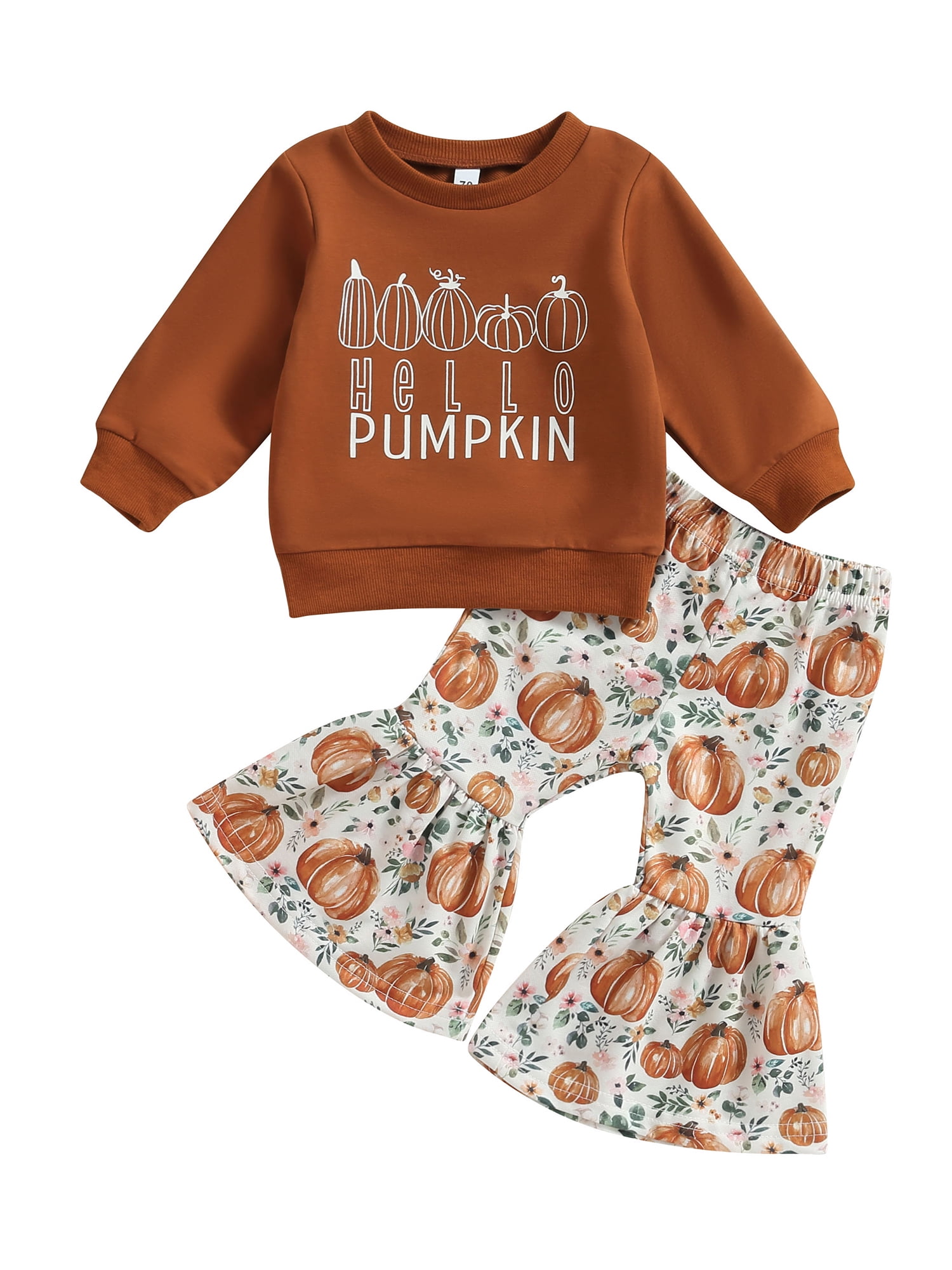 Toddler Baby Girl Halloween Clothes Long Sleeve Pumpkin Sweatshirt Tops Bell Bottom Pants Set ...