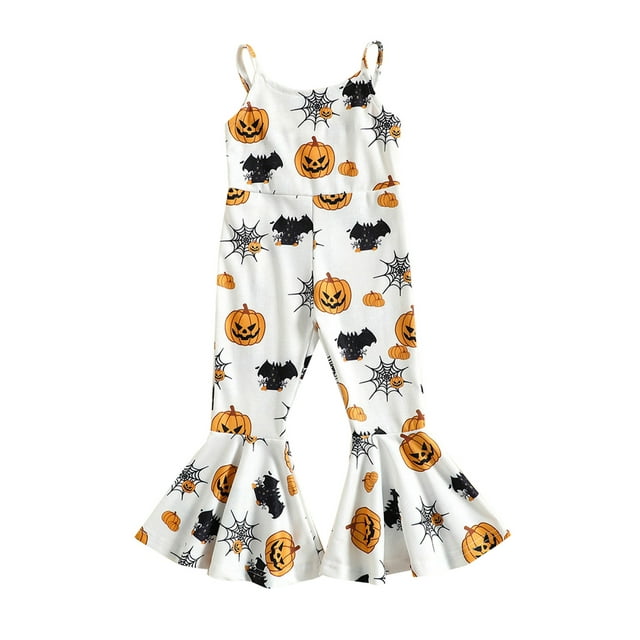 Toddler Baby Girl Halloween Dungarees Romper Pumpkin Bell Bottom Jumpsuit Cute Overalls Flared ...
