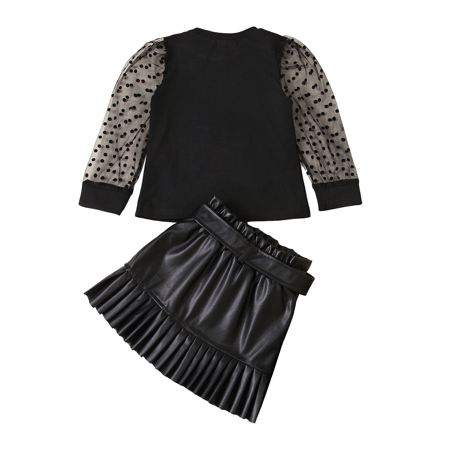 Toddler Baby Girl Mesh Sheer Long Sleeves Blouse Top + A-Line Leather ...