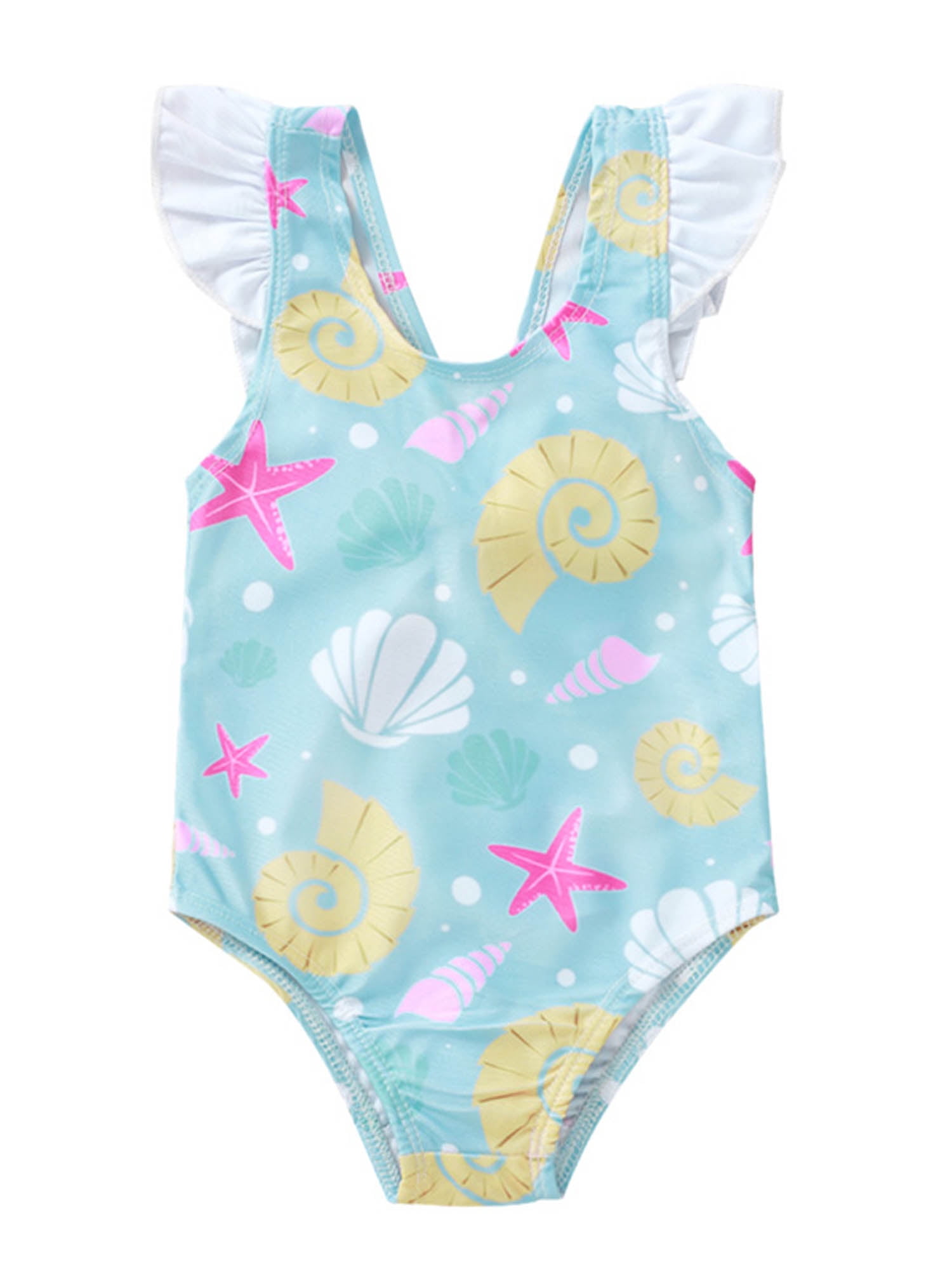 Toddler Baby Girl One Piece Bikini Swimsuit Shell Print Ruffles Sleeve ...