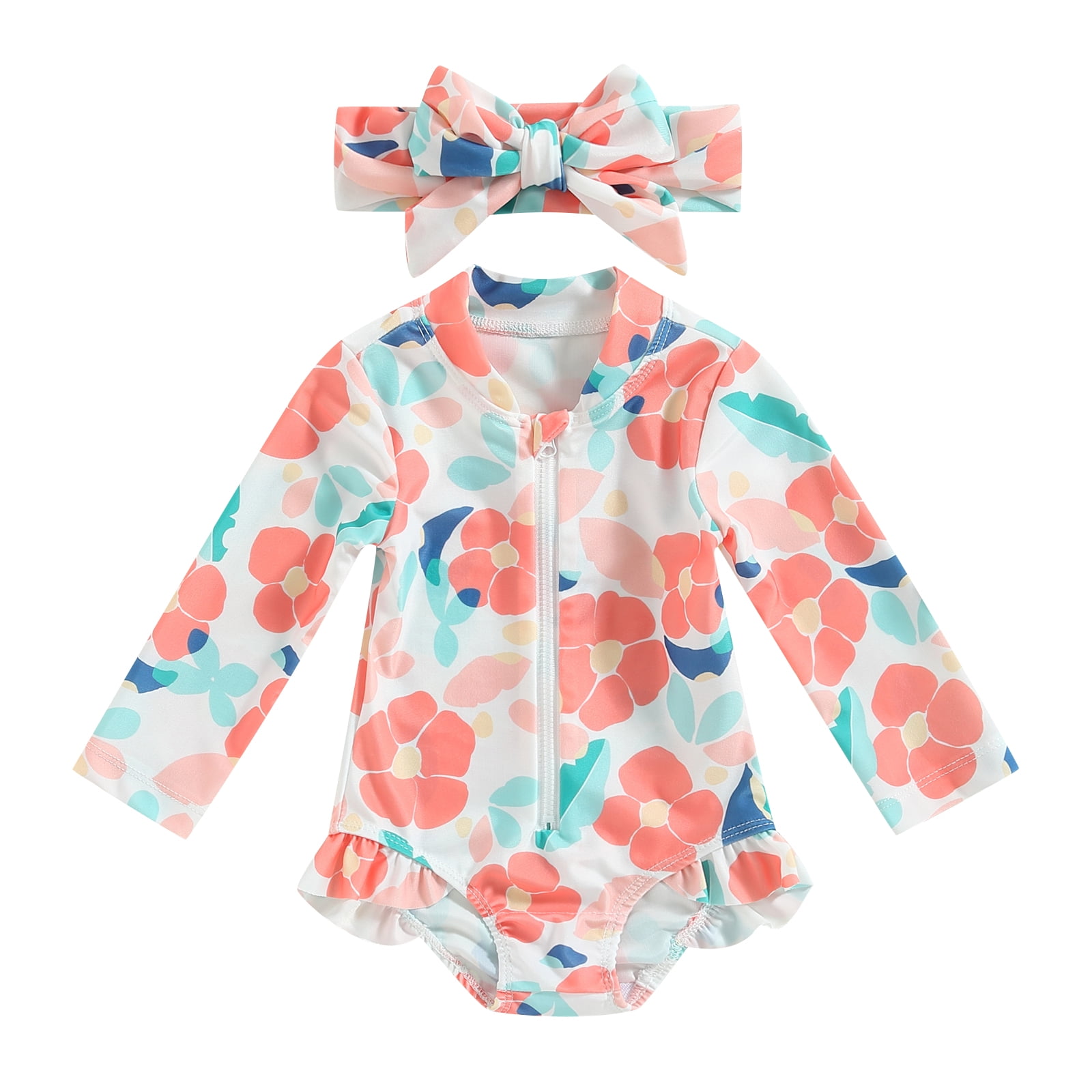 Toddler Baby Girl One-Piece Swimsuit 9M 12M 18M 24M 3Y 4Y Floral/Flamingo Print Zipper Long ...