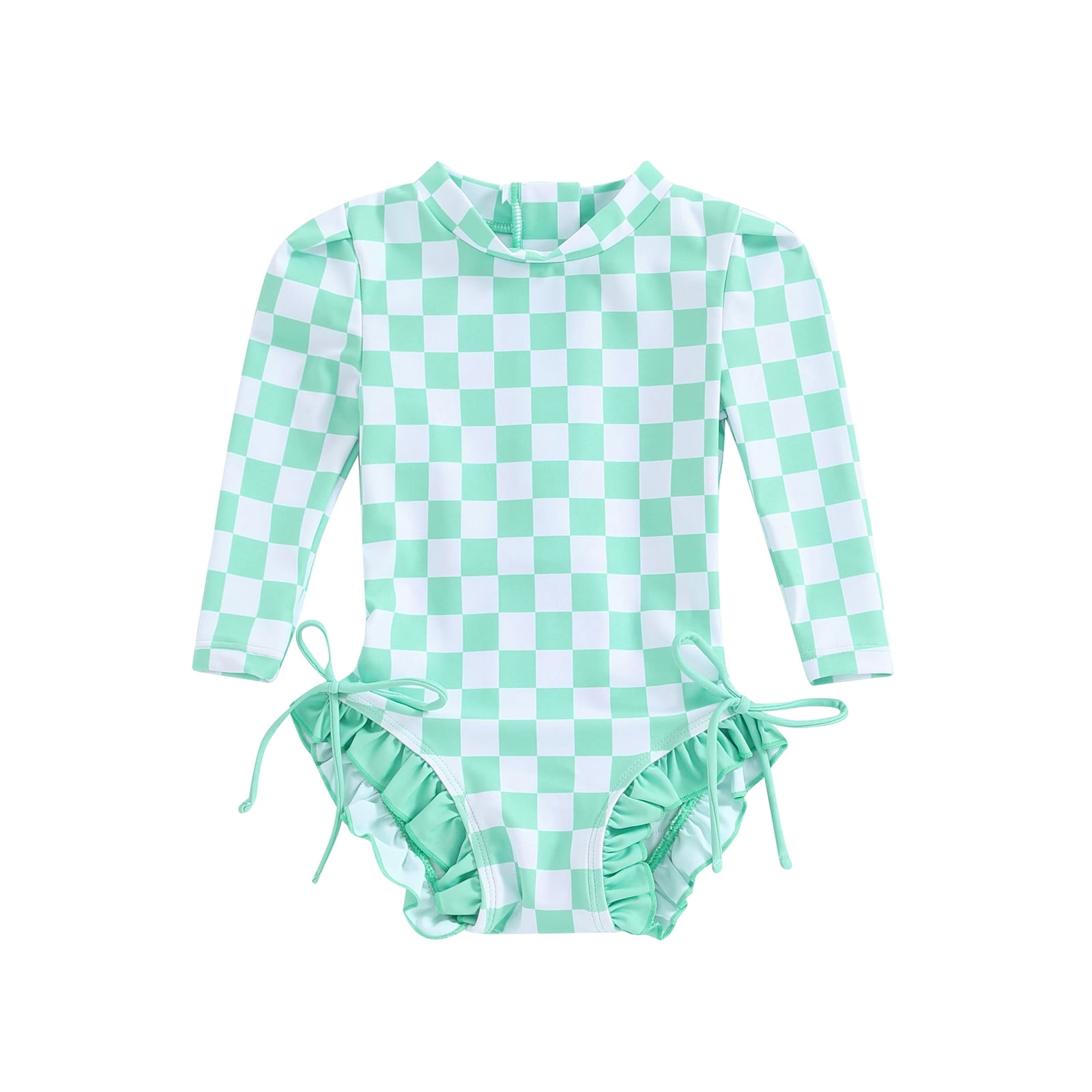 Toddler Baby Girl One Piece Swimsuit Long Sleeve Checkerboard Print Zip ...