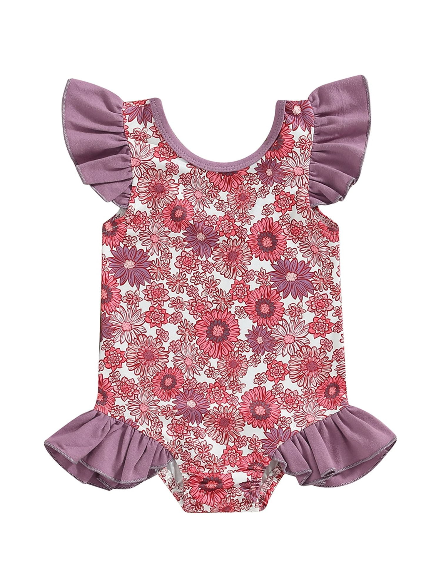 Toddler Baby Girl One Piece Swimsuit Ruffled Sleeveless Swimwear Floral ...