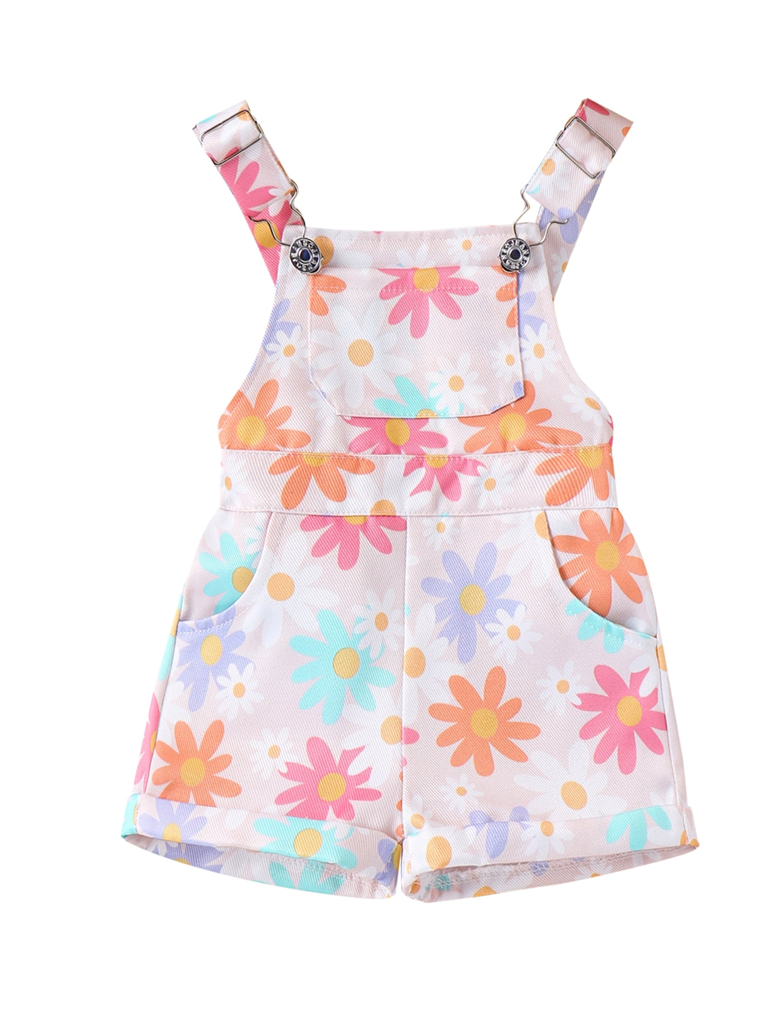 Toddler Baby Girl Overalls Shorts Floral Print Pocket Sleeveless ...
