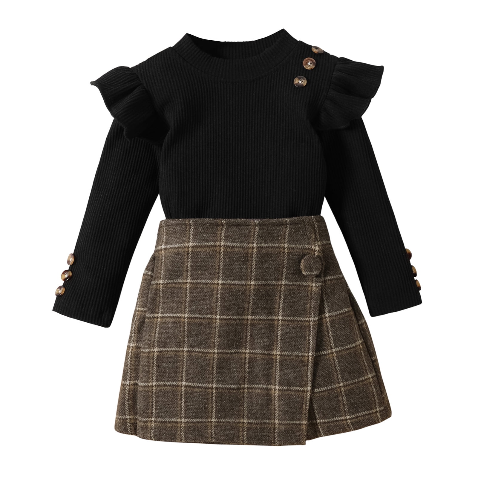 Toddler Baby Girl Skirt Outfit Long Sleeve Ruffle Shirt Top Mini Skirt ...
