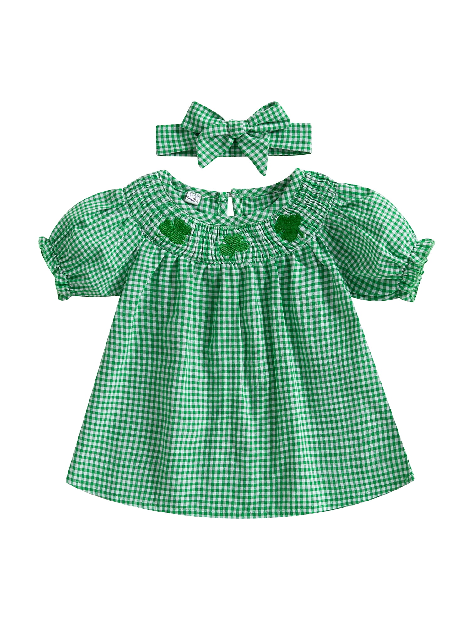 Toddler Baby Girl St. Patrick's Day Plaid Smocked Dress Clover Short ...