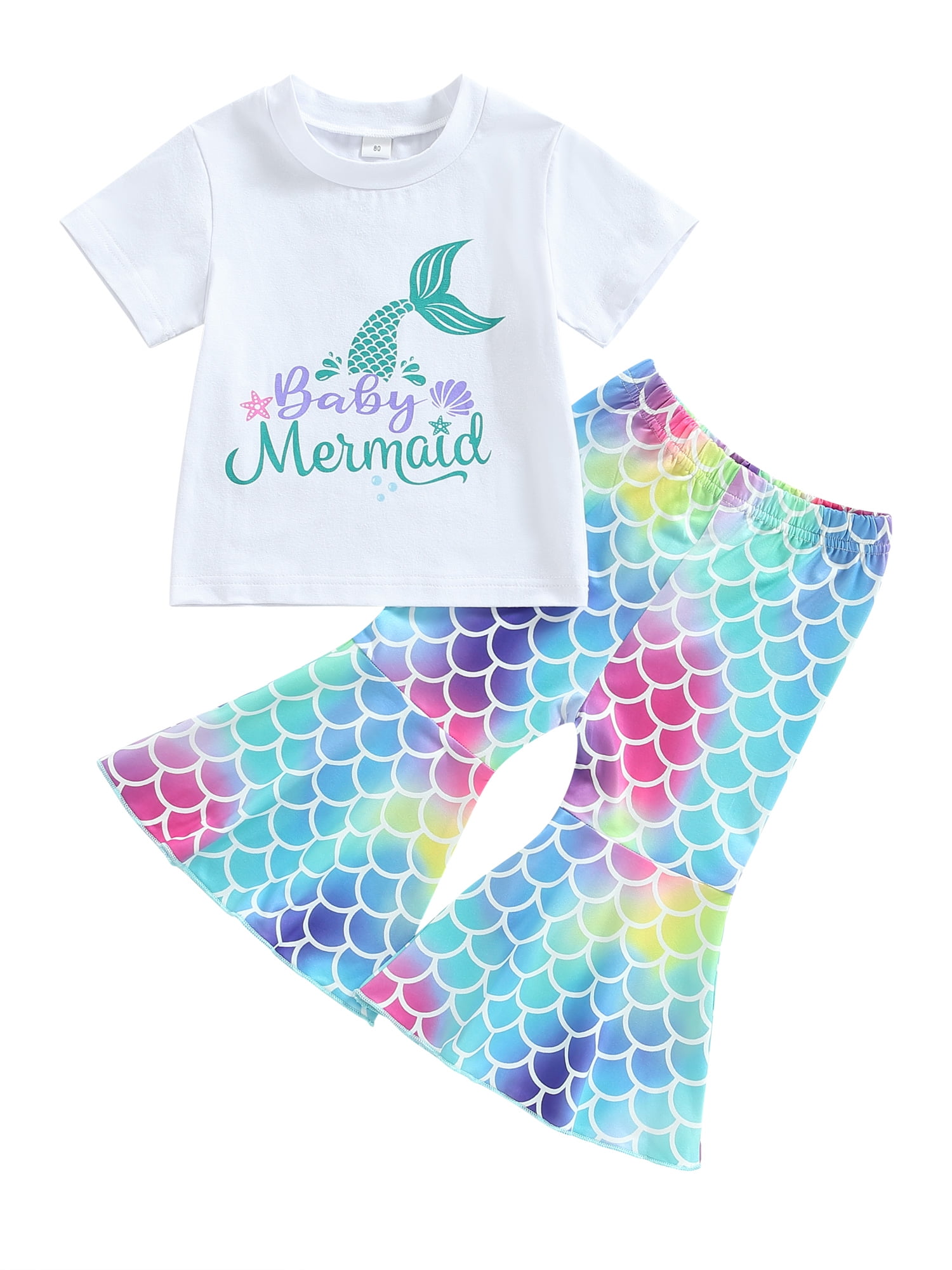 Toddler Baby Girl Summer Clothes Bell-Bottoms Outfits Mermaid Letter ...