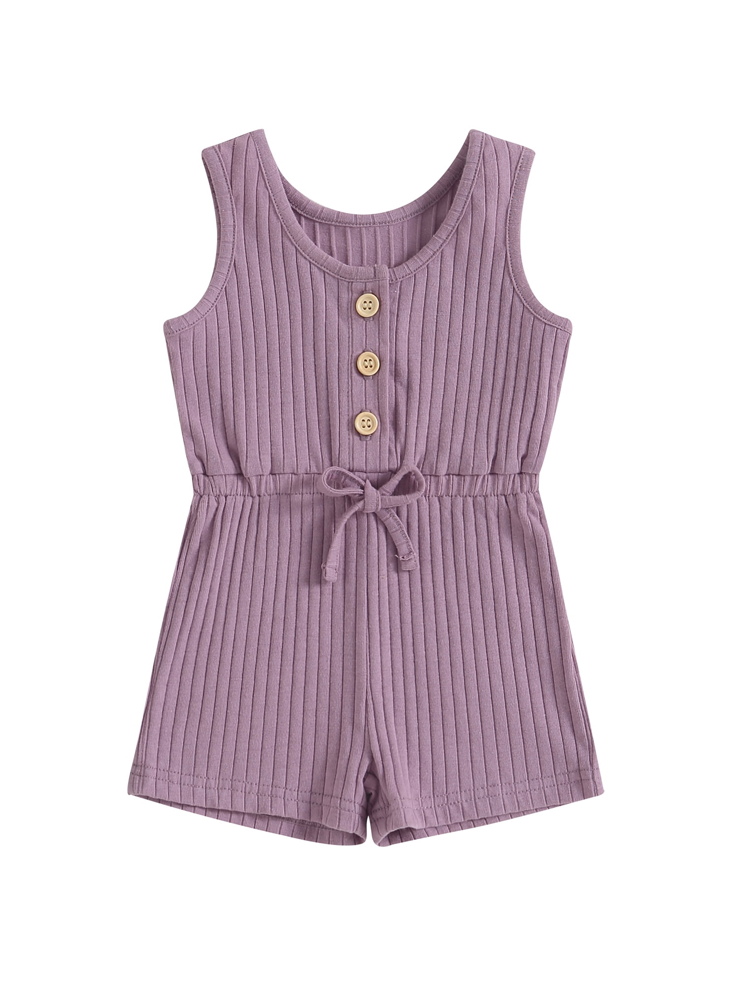 Toddler Baby Girl Summer Cotton Ribbed Rompers Sleeveless Button Down ...