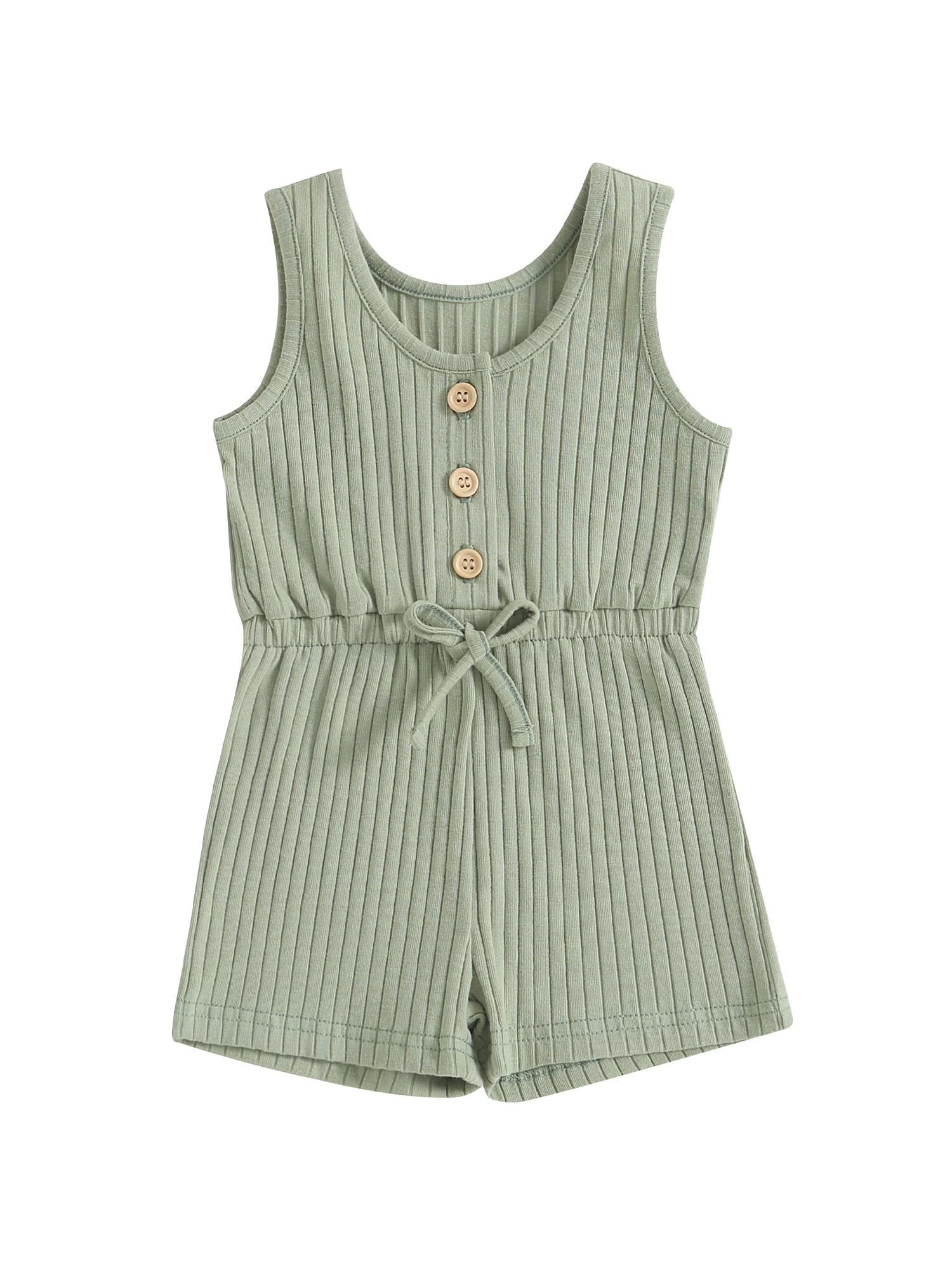 Toddler Baby Girl Summer Cotton Ribbed Rompers Sleeveless Button Down ...