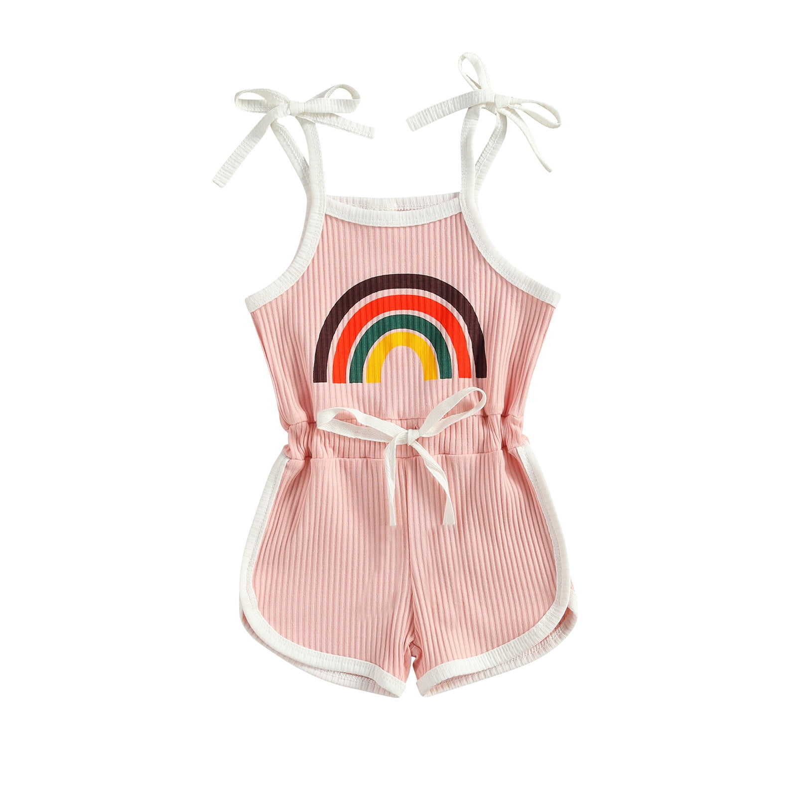 Toddler Baby Girl Summer Outfit Rainbow Romper Tie-Up Strap Halter ...