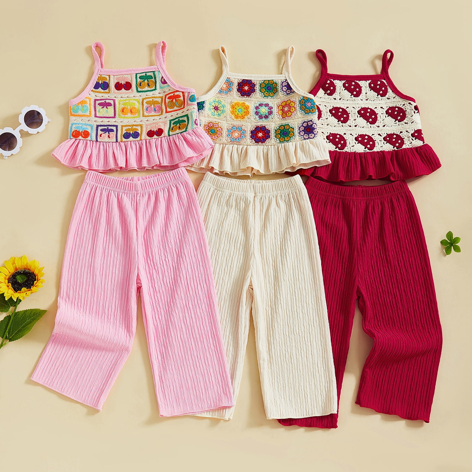 Toddler Baby Girl Summer Outfits Crochet Camisole Top and Linen Pants ...