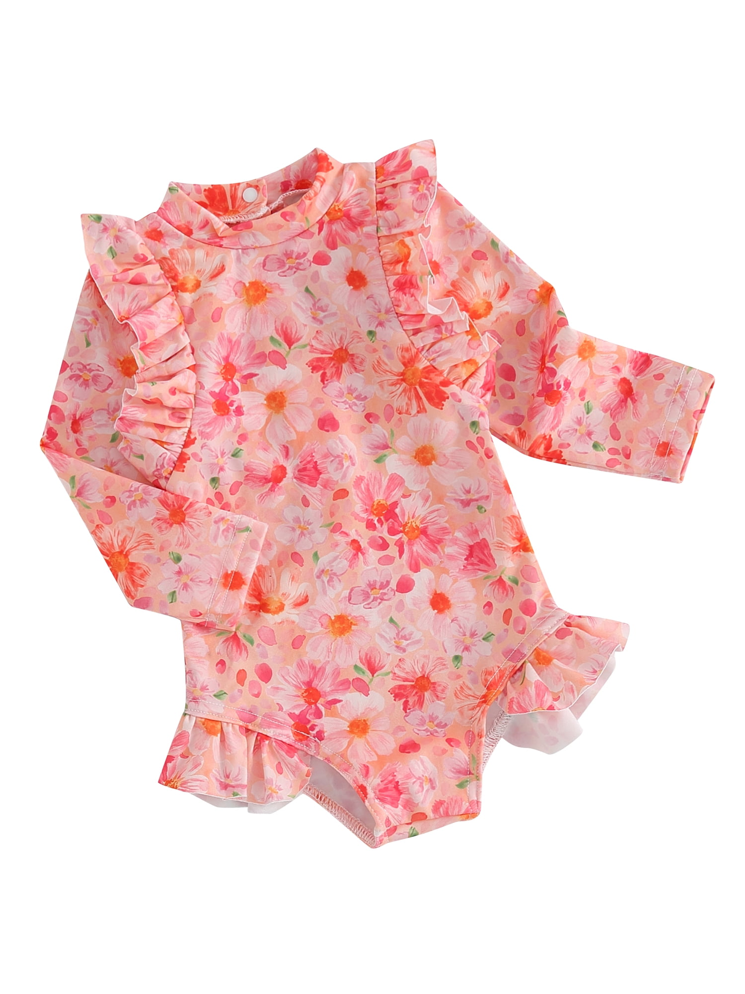 Toddler Baby Girl Swimsuit One Piece Long Sleeve Zip Swimwear Bathing ...