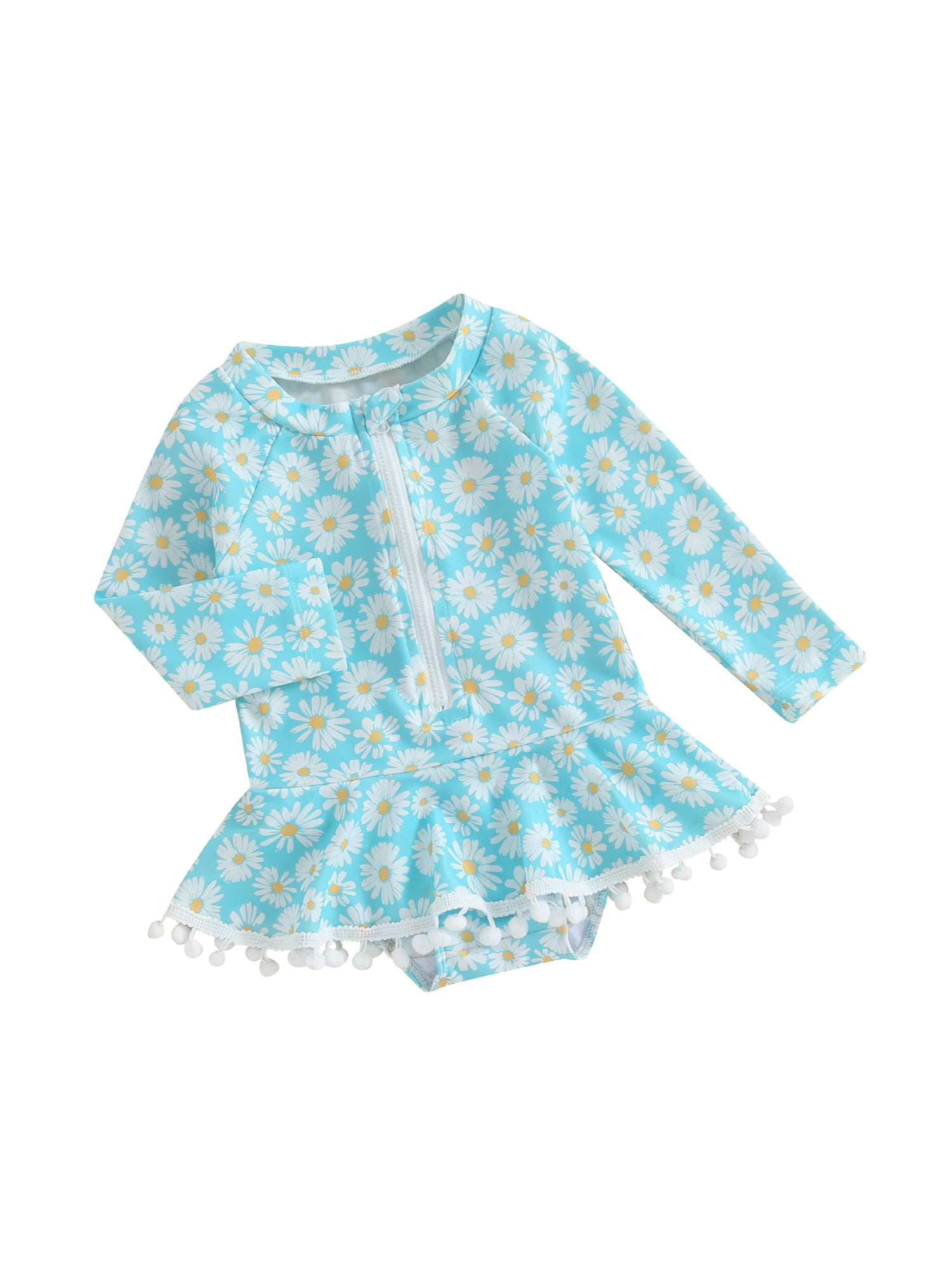 Toddler Baby Girl Swimsuit One Piece Long Sleeve Zip Swimwear Bathing ...