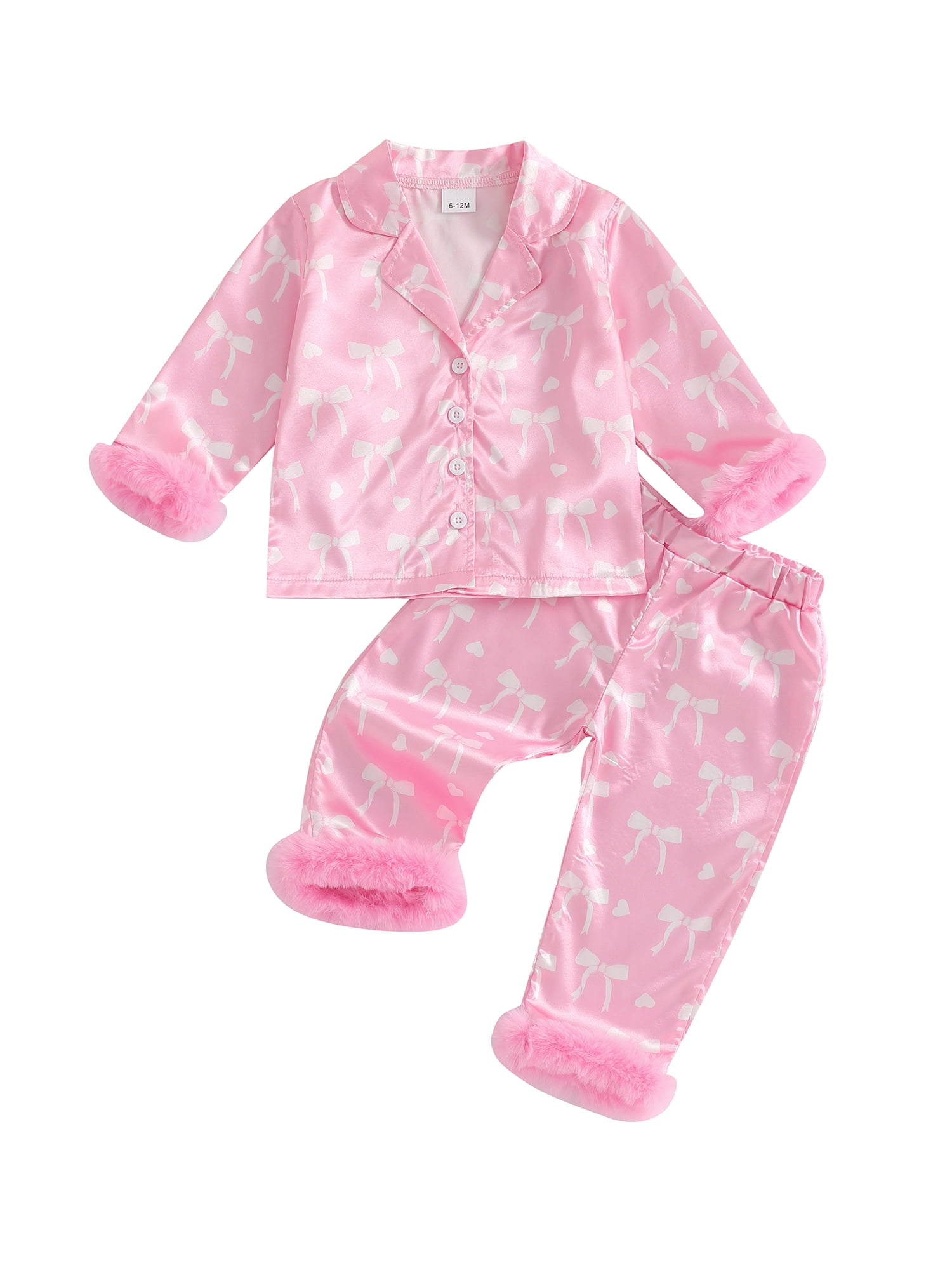 Toddler Baby Girl Valentine Pajamas Sets Bow Print Plush Laple Long ...