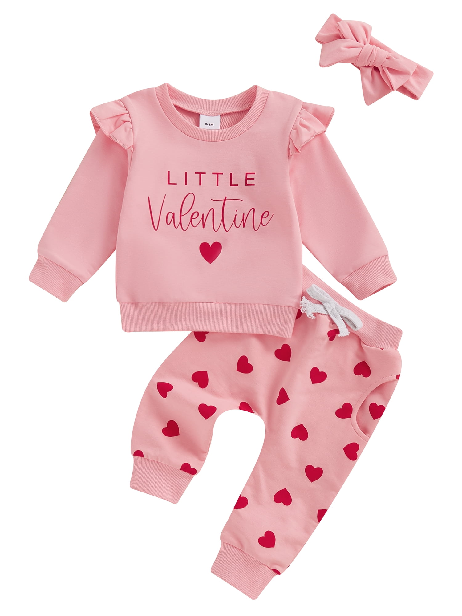 Toddler Baby Girl Valentine's Day Outfits Letter Heart Print Sweatshirt Jogger Pants Headband ...
