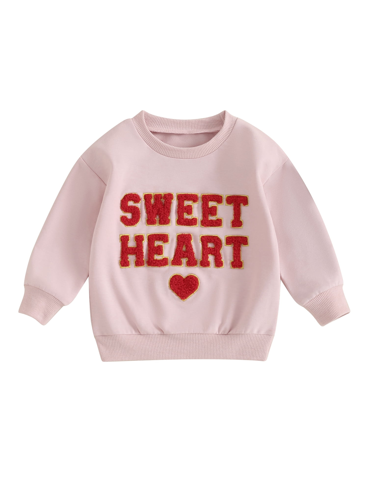 Toddler Baby Girl Valentines Day Sweatshirts Long Sleeve Crewneck Sweet Heart Embroidery ...