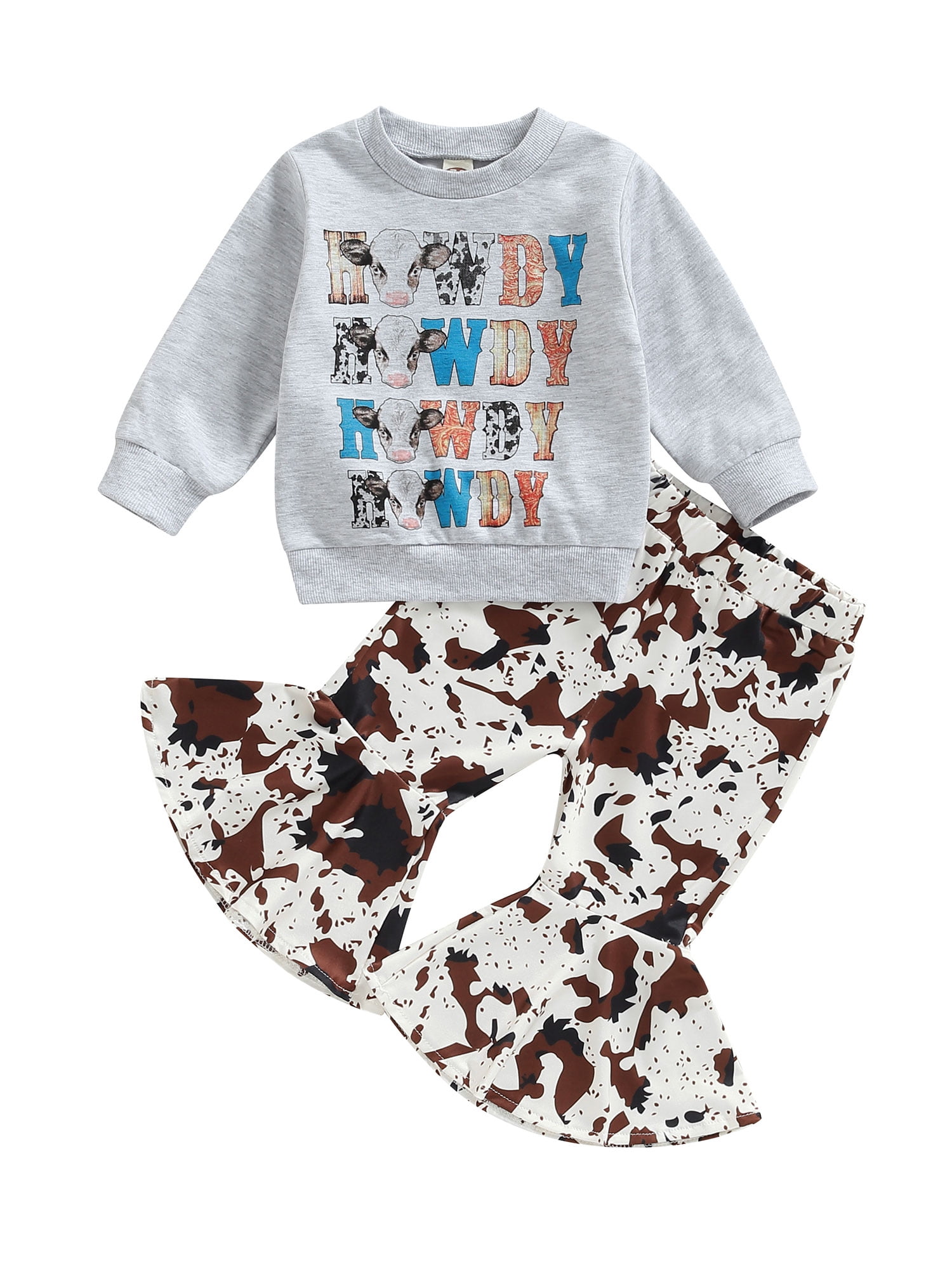 Toddler Baby Girl Western Clothes Cowgirl Outfits Bell Bottoms Long Sleeve Sweatshirt Pullover ...