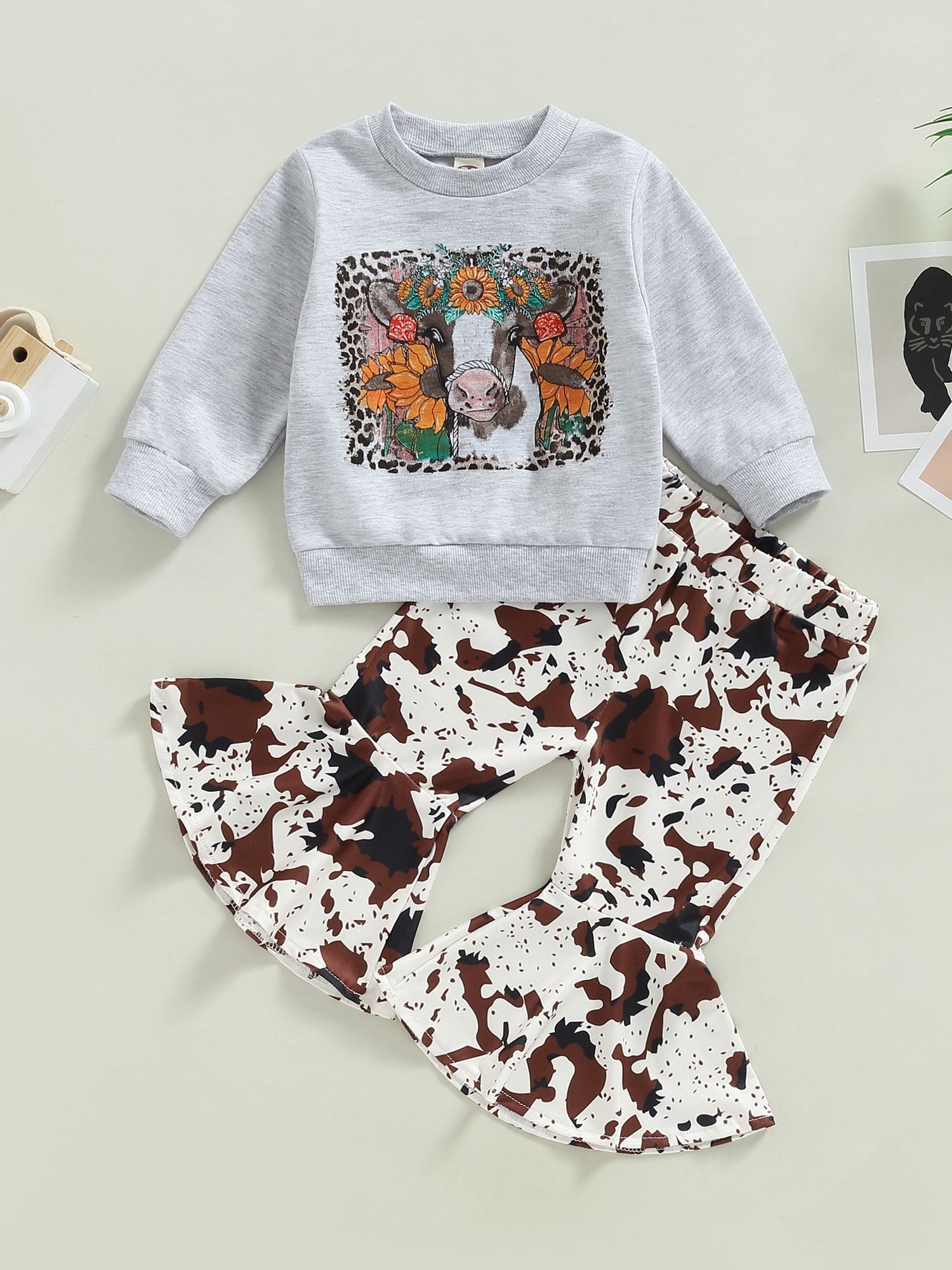Toddler Baby Girl Western Clothes Cowgirl Outfits Bell Bottoms Long Sleeve Sweatshirt Pullover ...