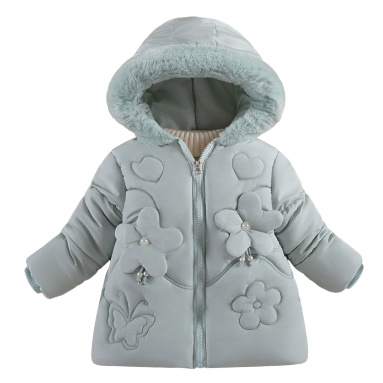 Toddler Baby Girl Winter Coat Thicken Furs Collar Hoodie Long Sleeve Full Zipper Warm Puffer ...