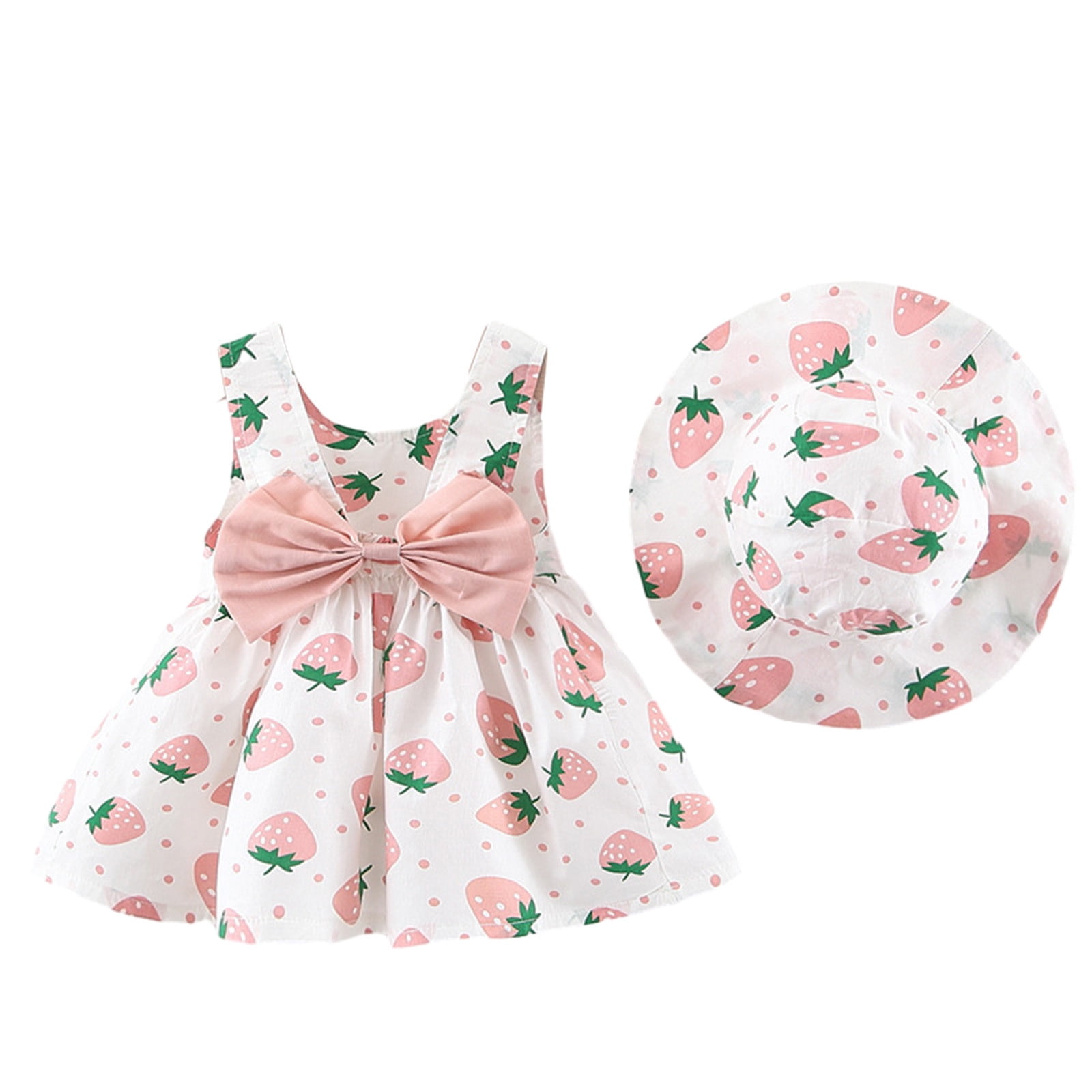 Toddler Baby Girls 2PC Outfits Dress Cute Strawberry Printed Sleeveless ...