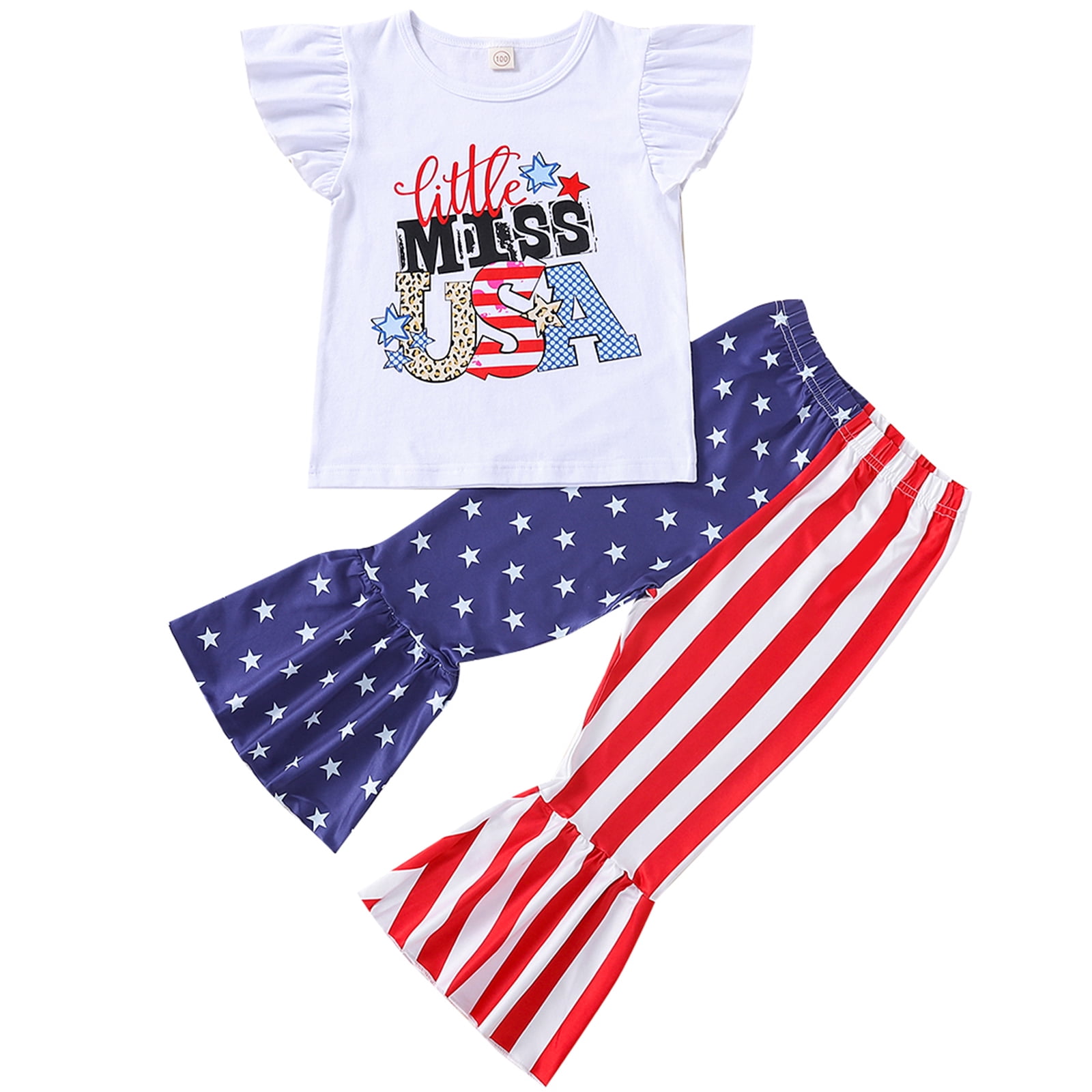 Toddler Baby Girls 4th of July Outfits Set Letter T-Shirt Tops Star ...