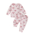 Toddler Baby Girls Cute Clothes Bowknot Print Long Sleeve Sweatshirt Pants Set Waffle Knit ...