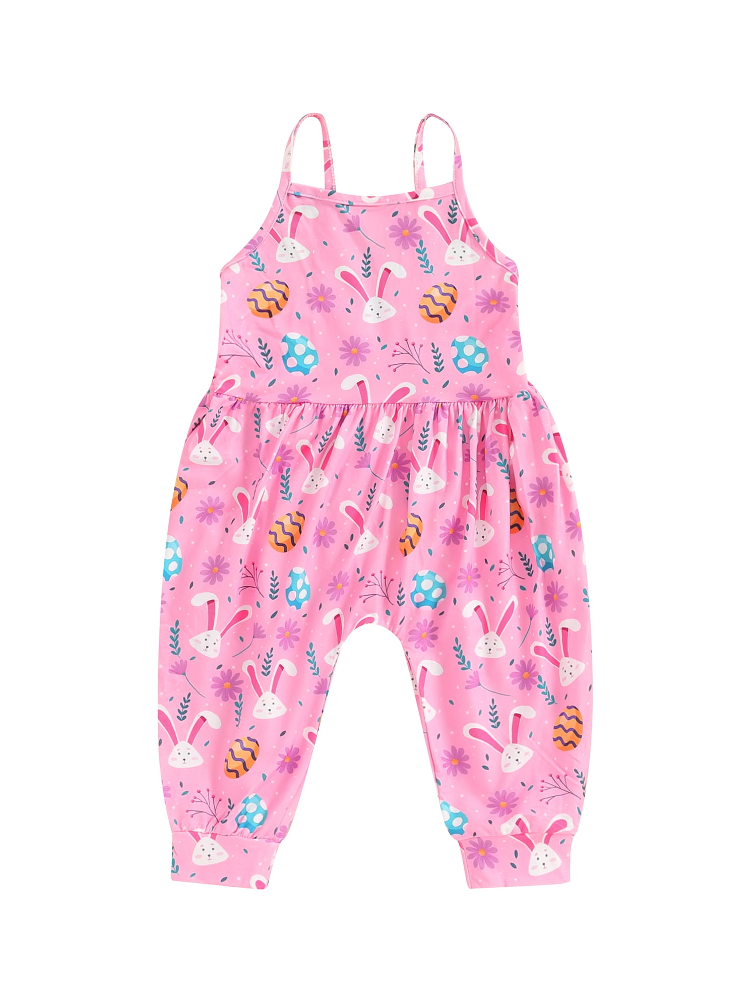 Toddler Baby Girls Easter Romper Outfits Bunny Floral Print Jumpsuit ...