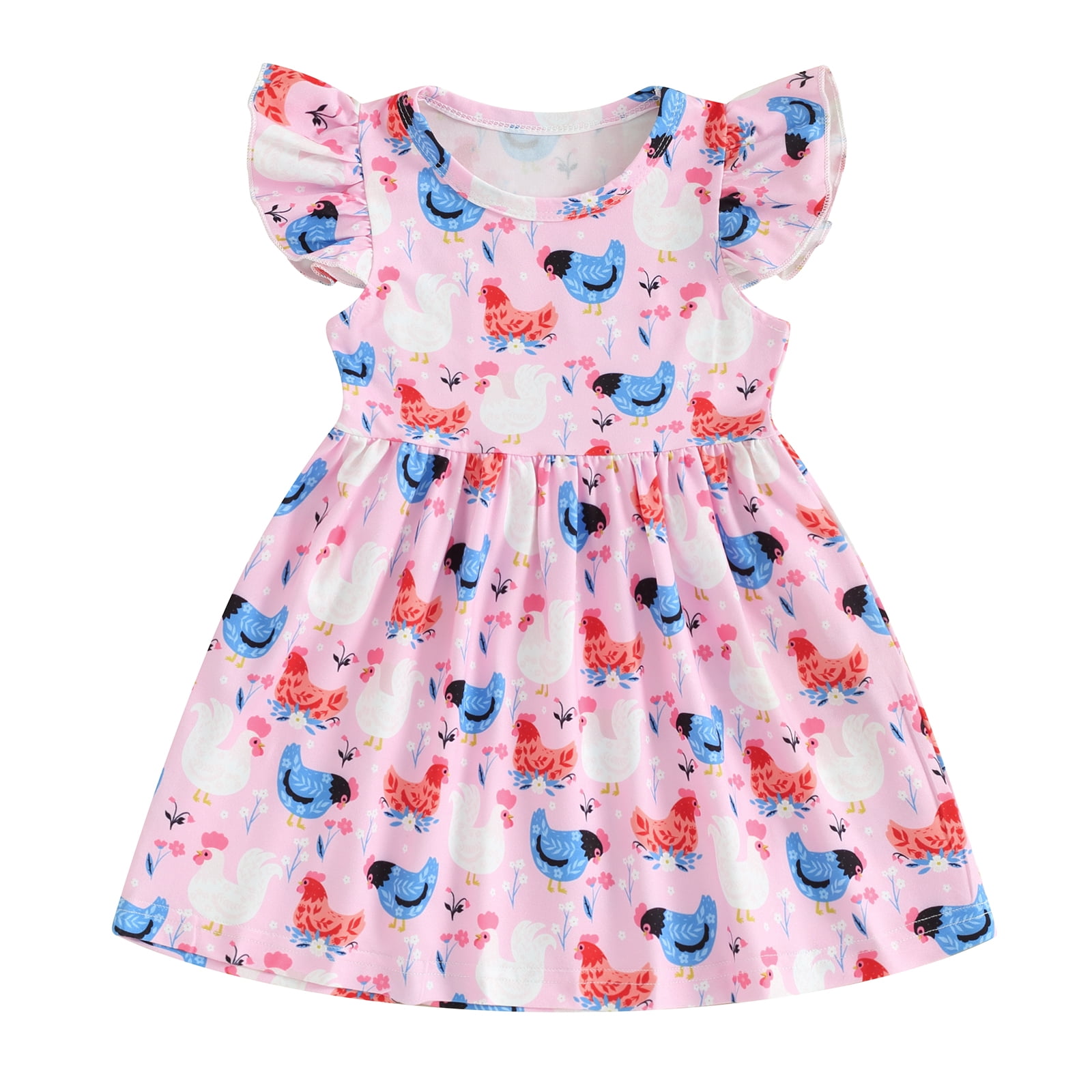 Toddler Baby Girls Farm Outfit Animals Rooster Chick Hen Print Twirly ...