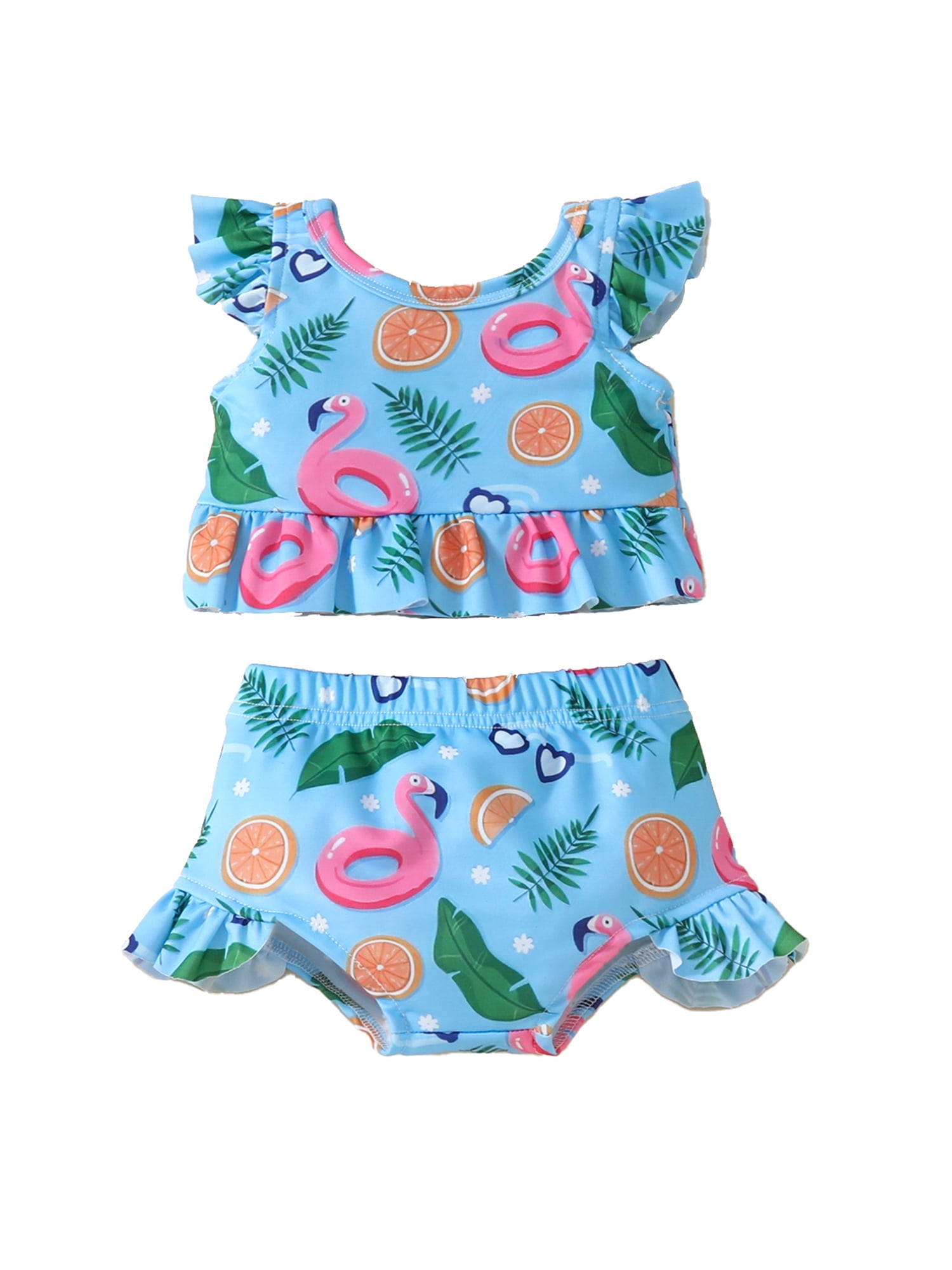 Toddler Baby Girls Fruit Floral Printing Bathing Suits Ruffle Top ...