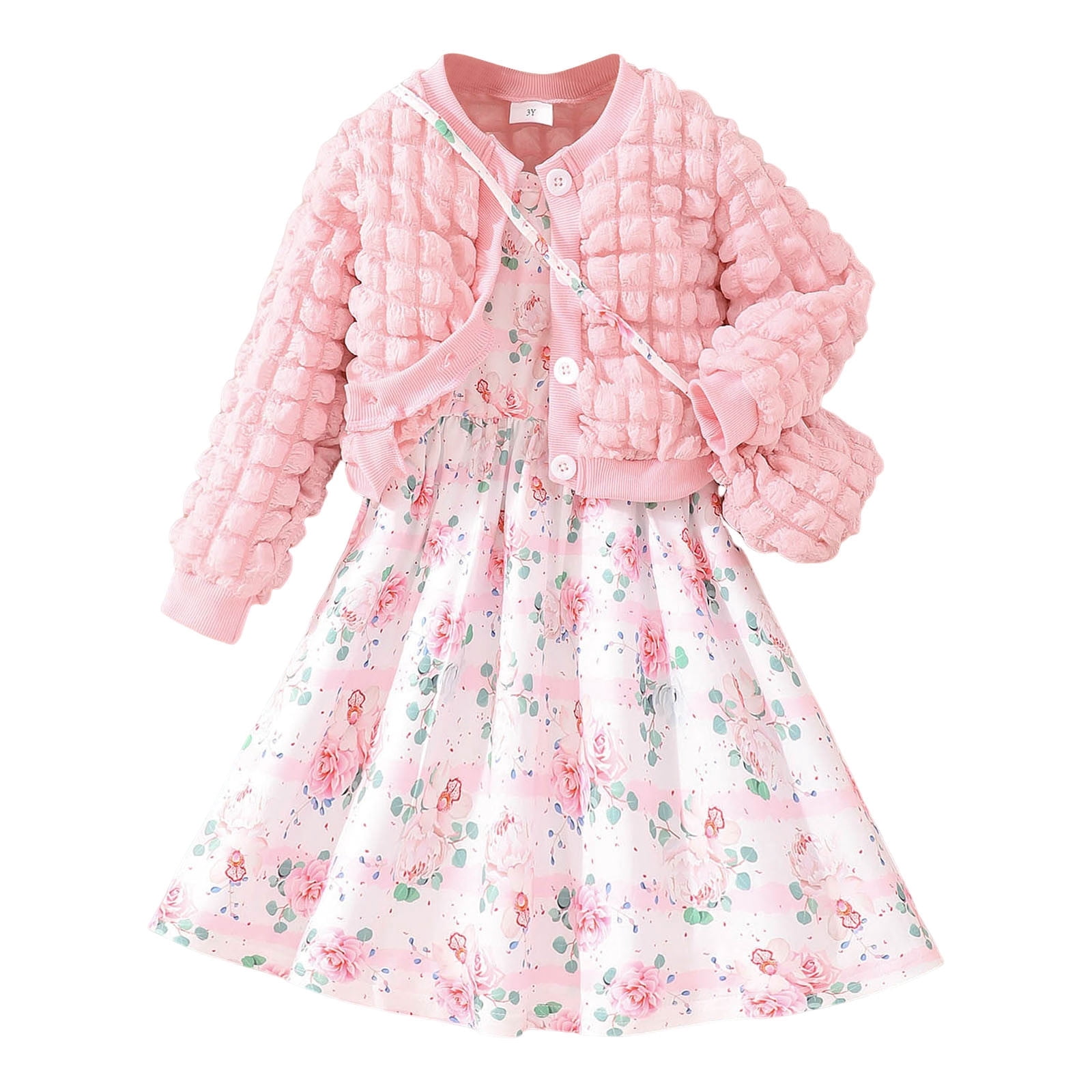 Toddler Baby Girls Outfit Long Sleeve Floral Print Coats Dress Bag 3 ...