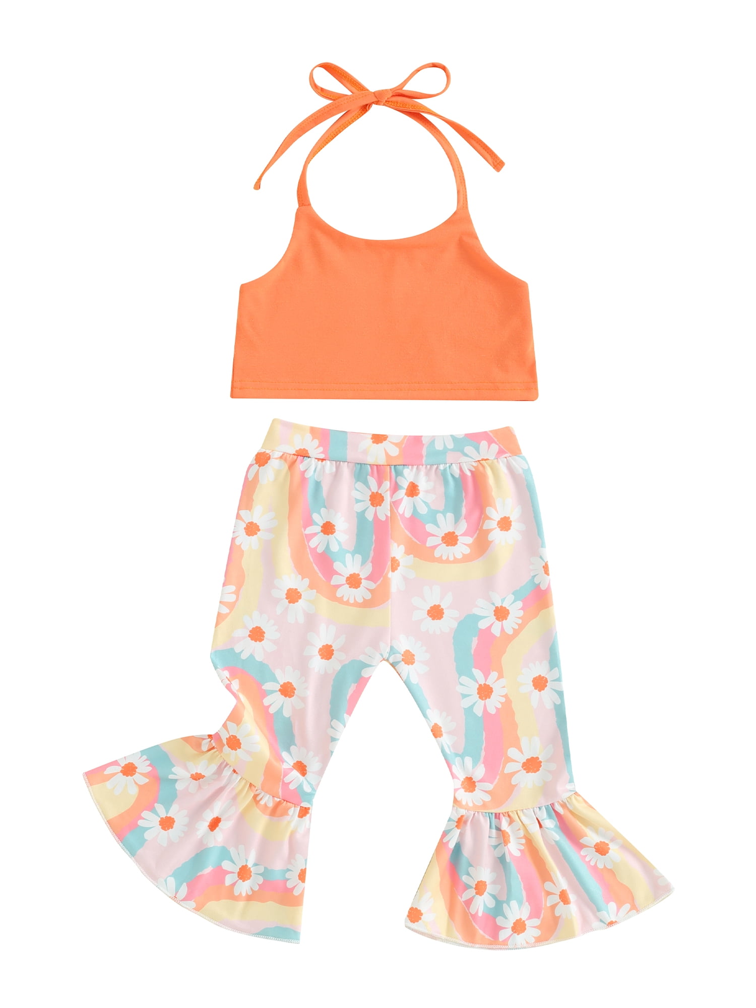 Toddler Baby Girls Pants Set, Lacing Halterneck Vest with Flower Print ...