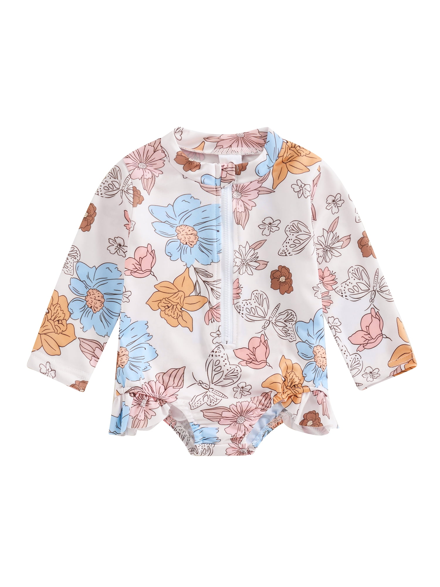 Toddler Baby Girls Rash Guard Long Sleeve Floral Print One Piece ...