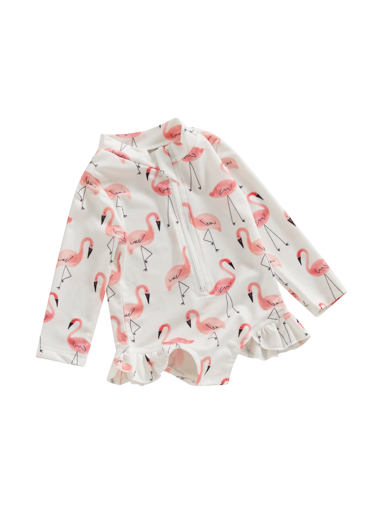 Toddler Baby Girls Rash Guard Rompers Flower/Shell/Flamingo Print Long Sleeve One Piece Ruffles ...