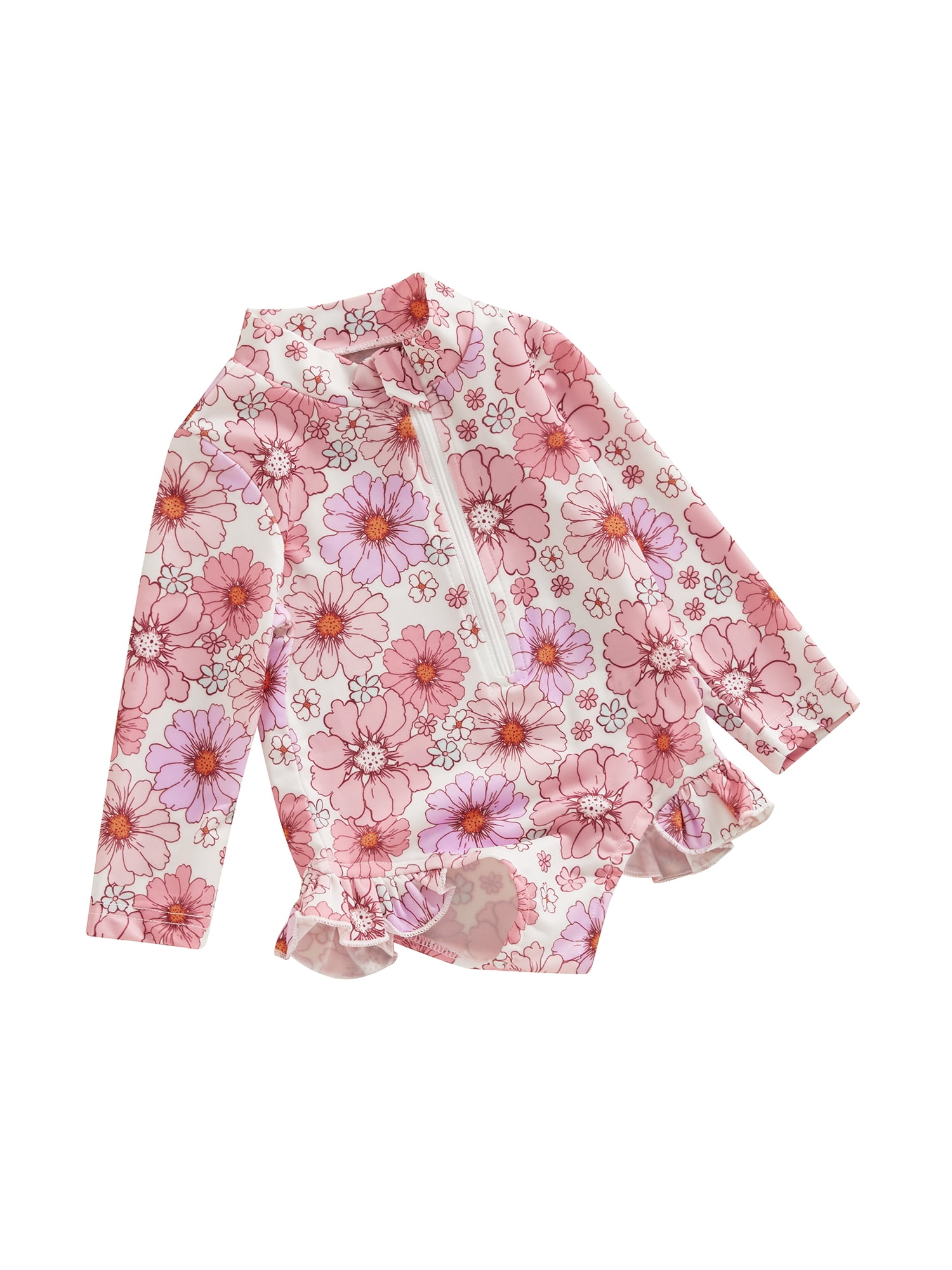 Toddler Baby Girls Rash Guard Rompers Flower/Shell/Flamingo Print Long ...