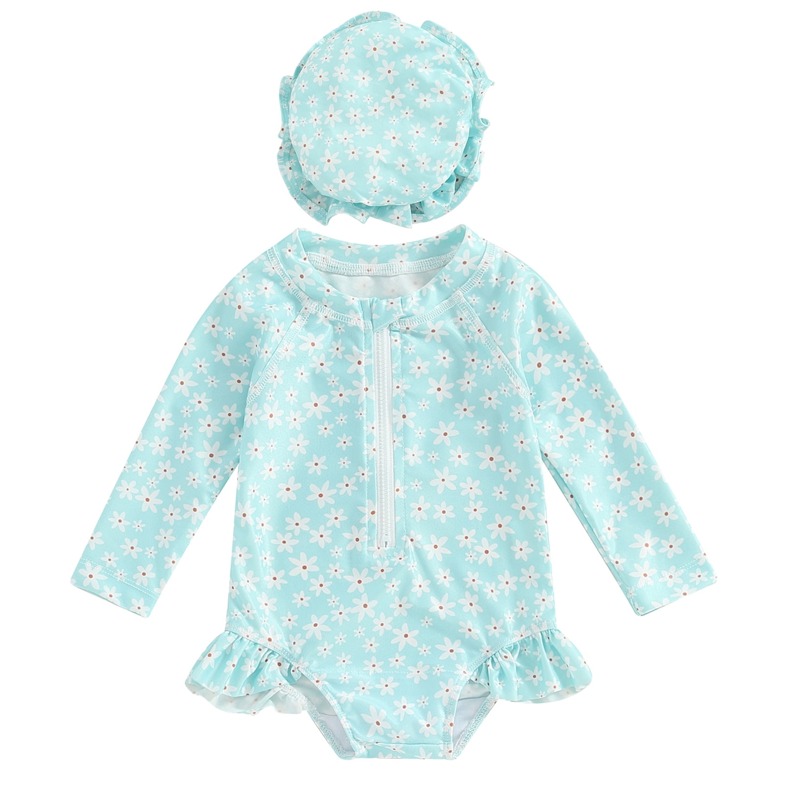 Toddler Baby Girls Rash Guard Swimsuit Floral Print Baby Ruffle Bathing ...