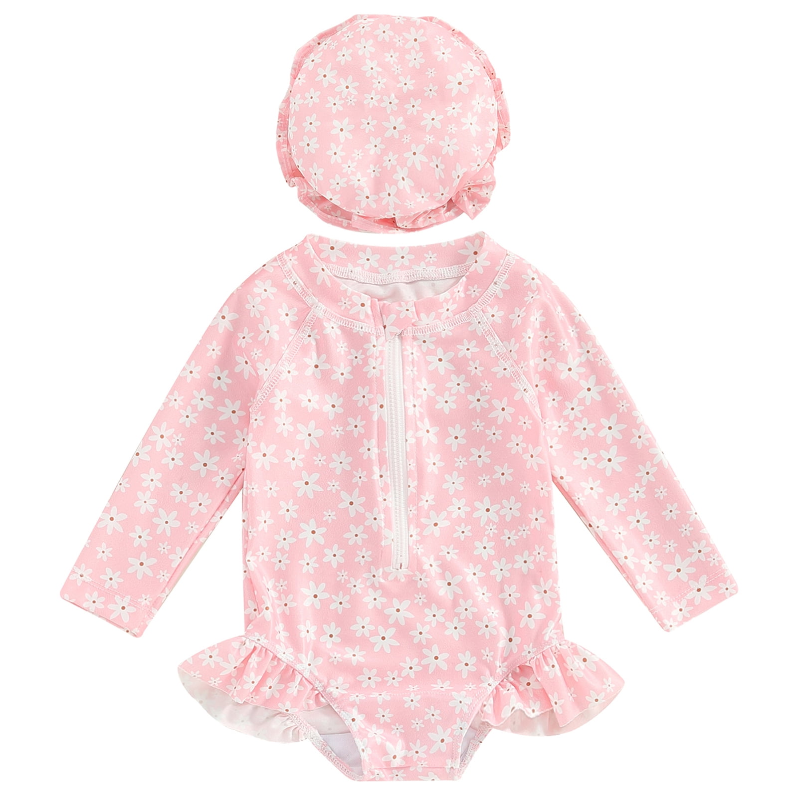 Toddler Baby Girls Rash Guard Swimsuit Floral Print Baby Ruffle Bathing ...