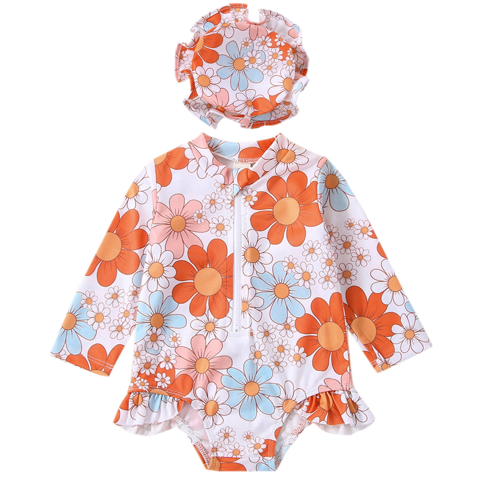 Toddler Baby Girls Rash Guard Swimsuit Floral Print Ruffle Bathing Suit ...