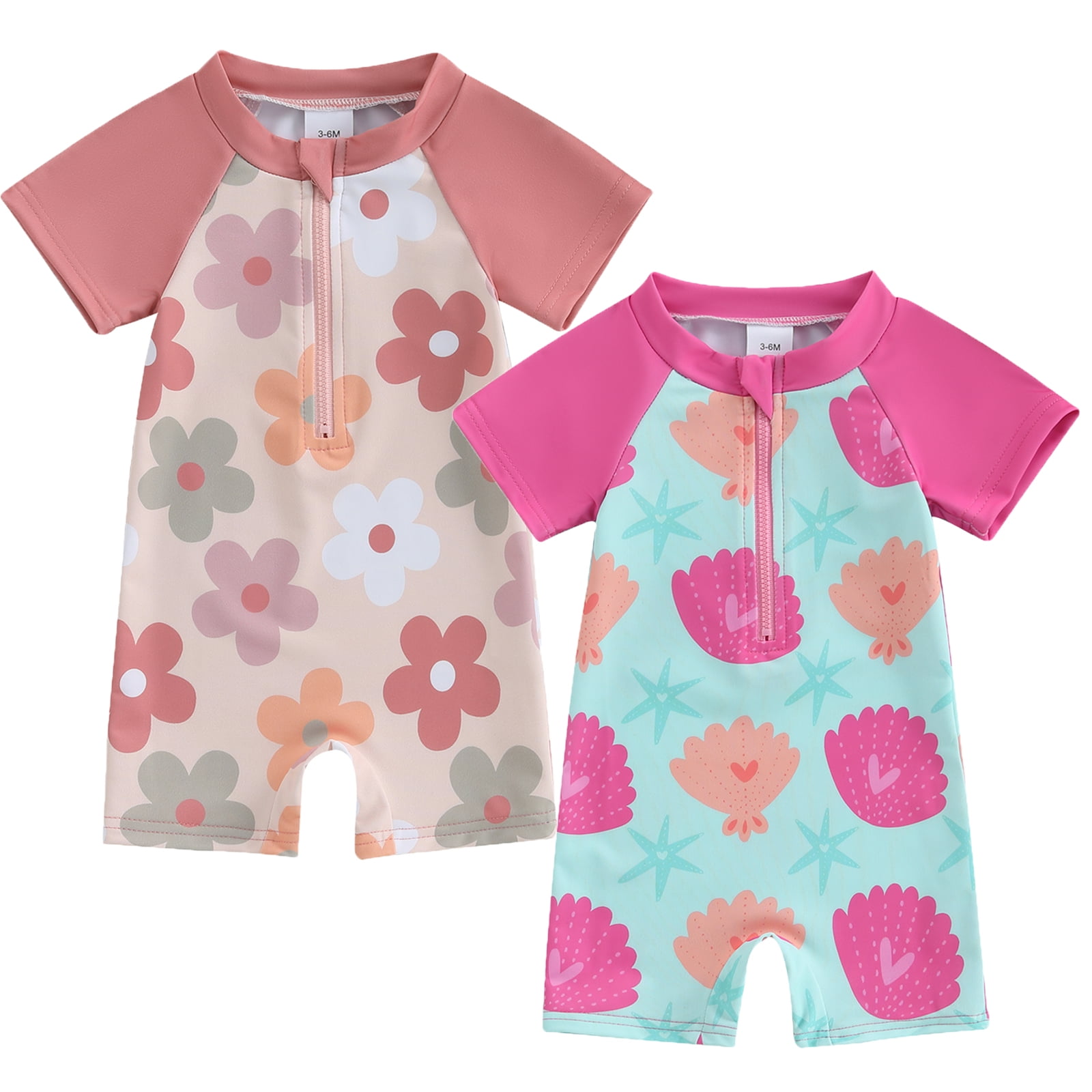 Toddler Baby Girls Rash Guard Swimsuit Flower Starfish Shell Pattern ...